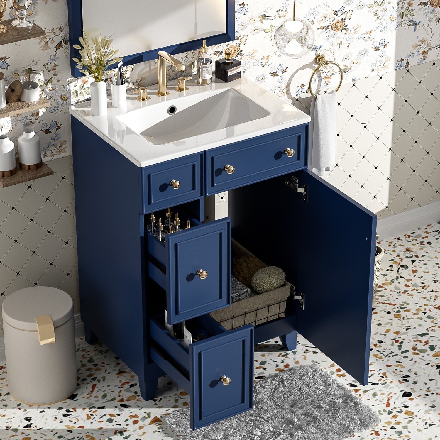 ModernLuxe 24Inch Bathroom Vanity Cabinet with Ceramic Sink 2 Drawers 1 ...