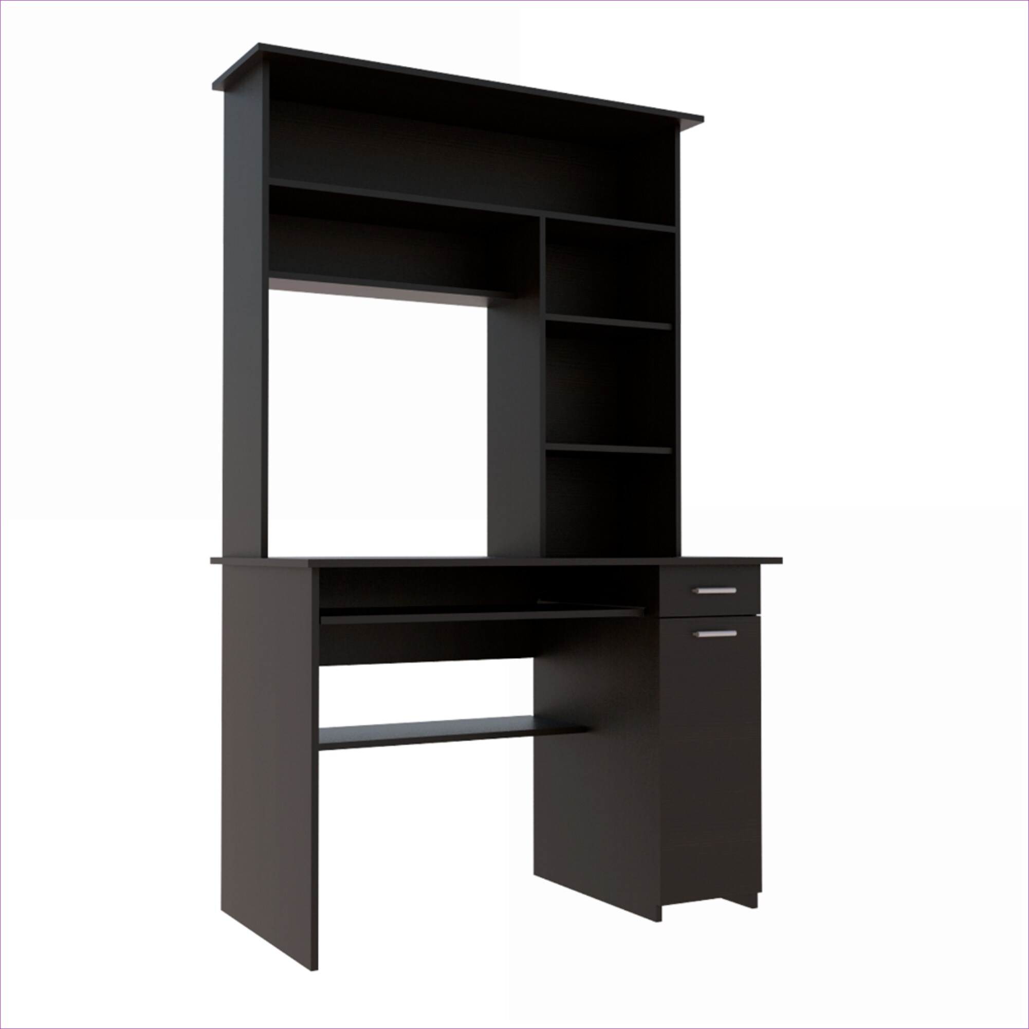 Watnature Sleek Black Particle Board Hutch Desk Functional Home Office ...