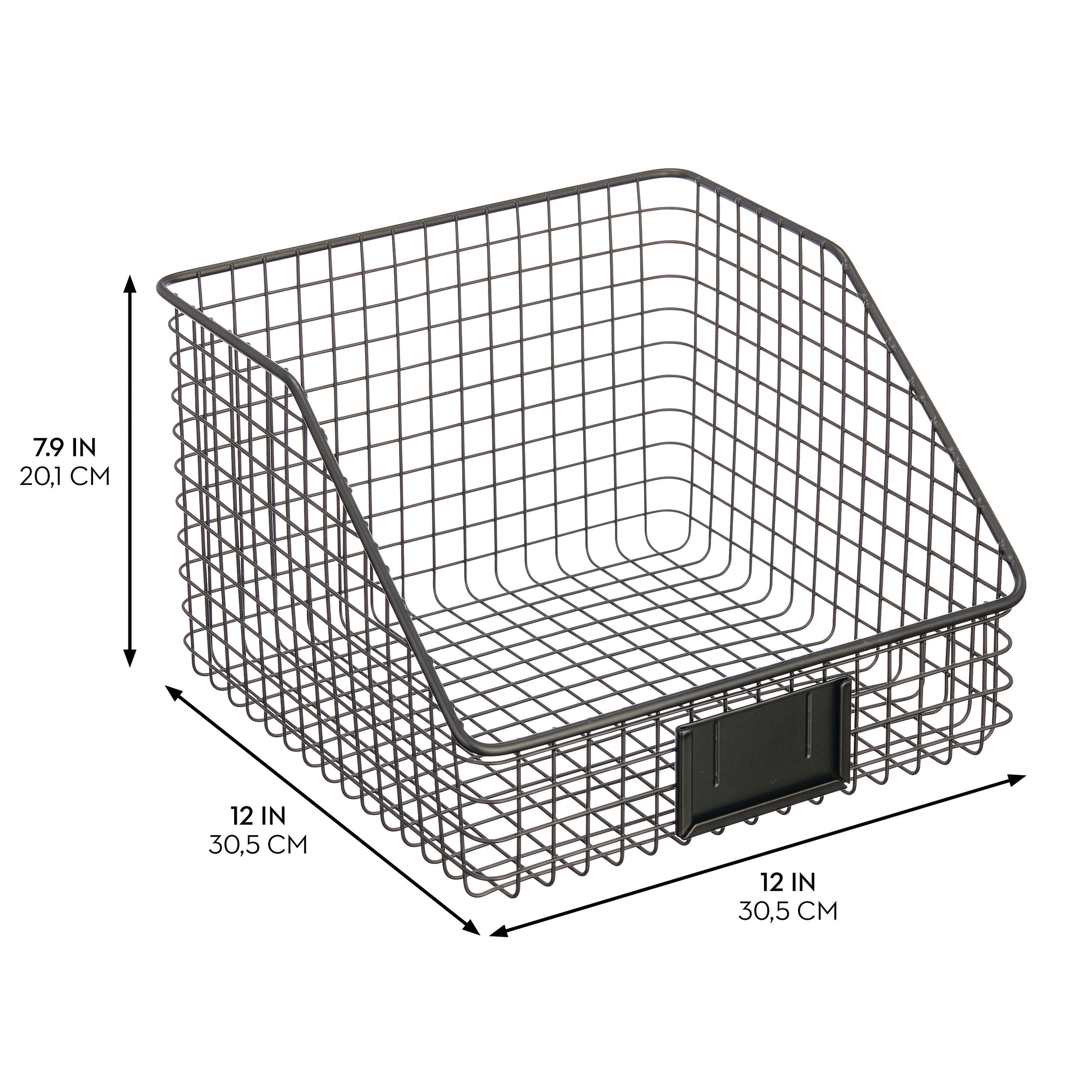 mDESIGN Metal Open-Front Pantry Basket with Label Plate for Kitchen ...