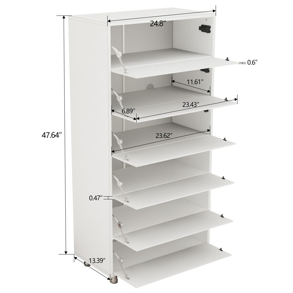 GlasFlength White Mirror Shoe Cabinet with 6 Flip Drawers Storage ...