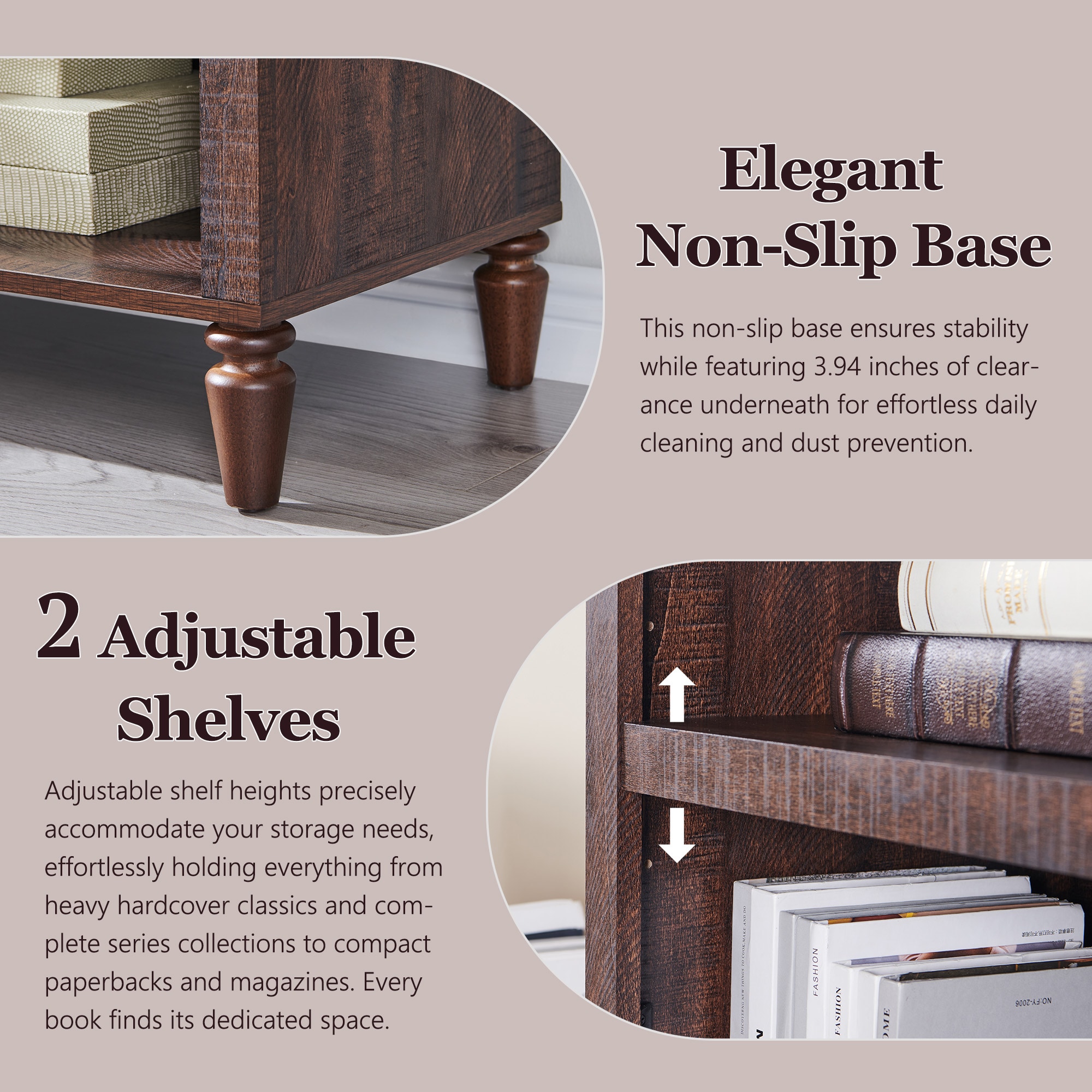 DecorUHome Arched Bookcase with 2 Adjustable Shelves 76 inch Tall ...