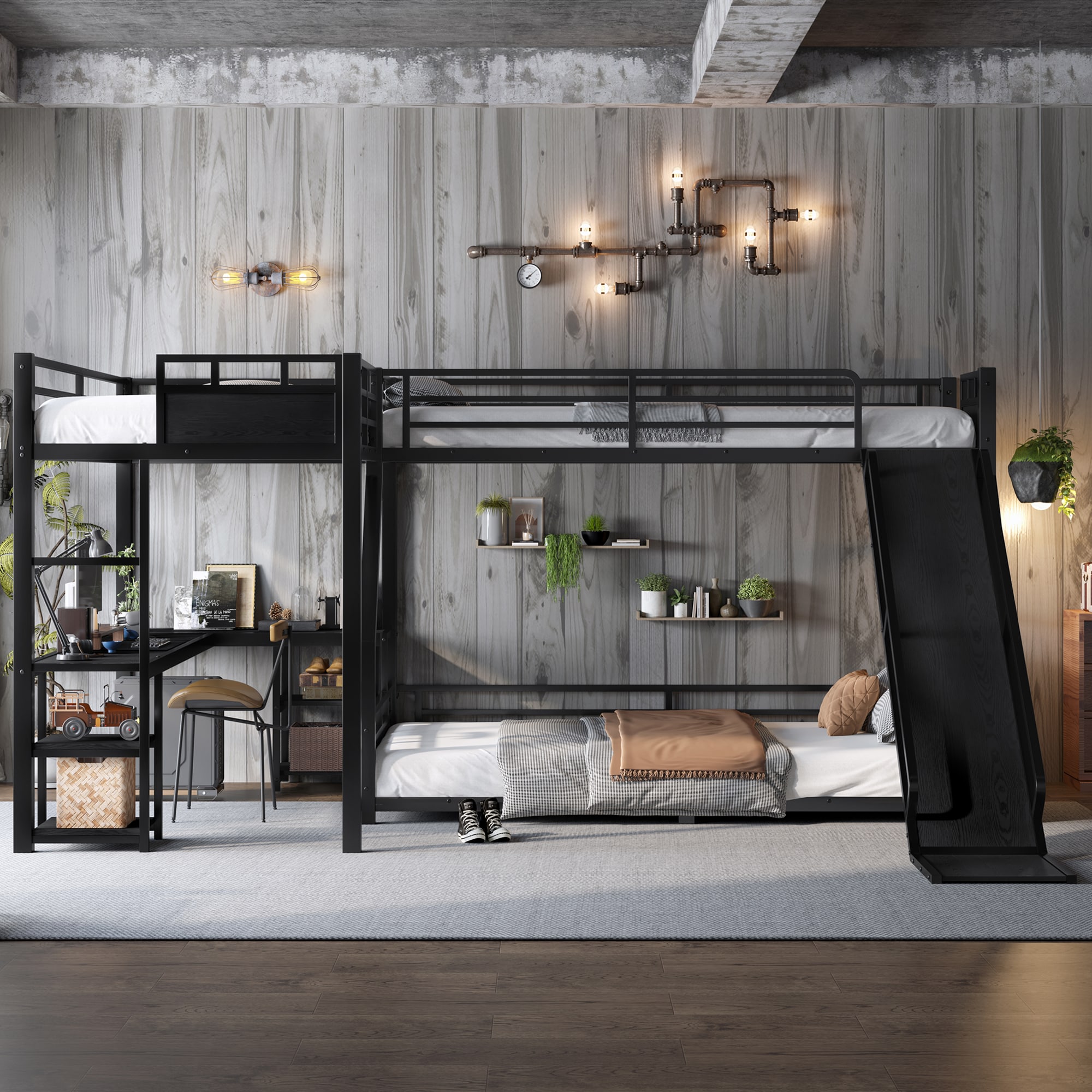 LOVMOR Twin Size Floor Bed with Fence without Door Rubber Wood Floor ...