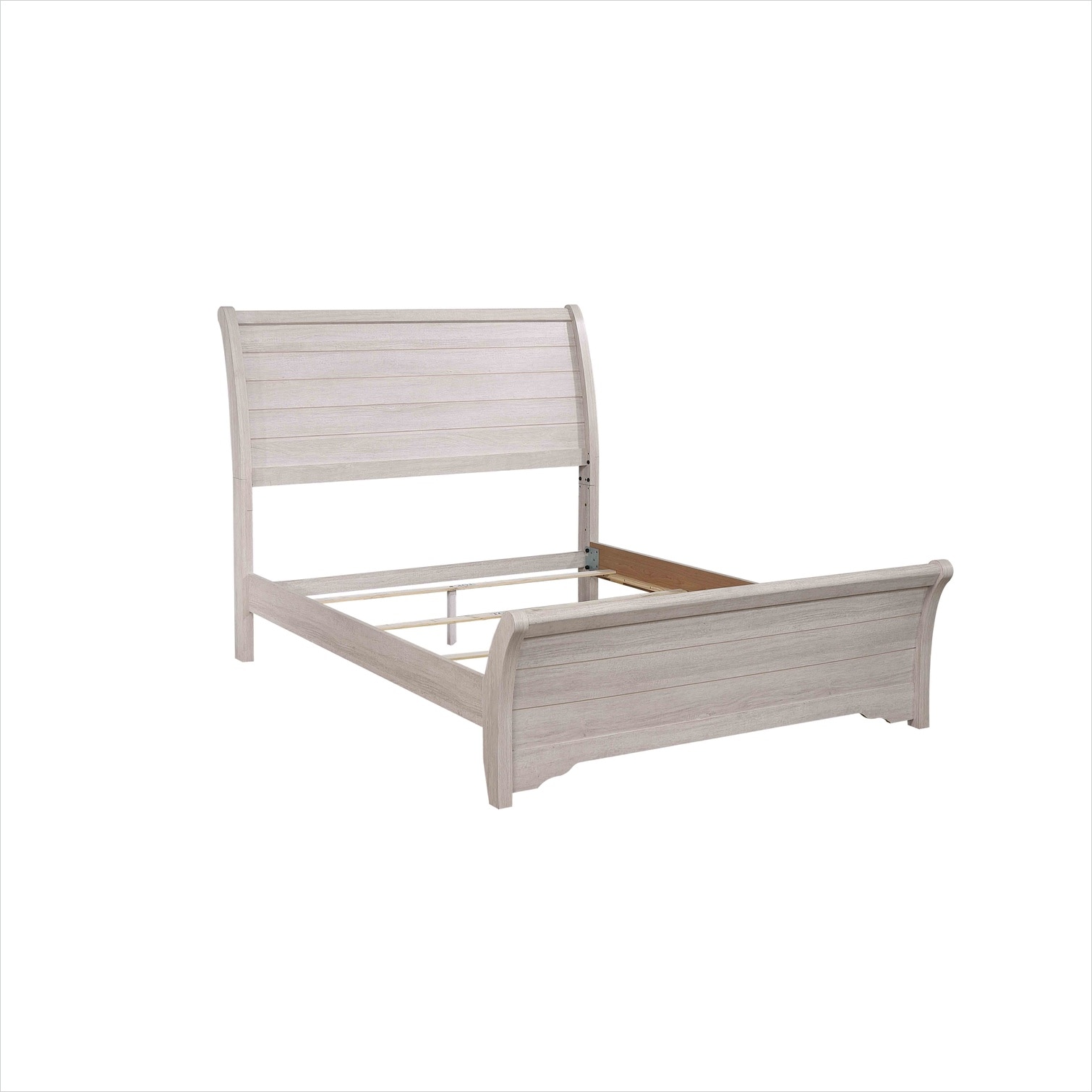 SunJet Queen Wood Sleigh Bed with Sloped Headboard in Clean White and ...