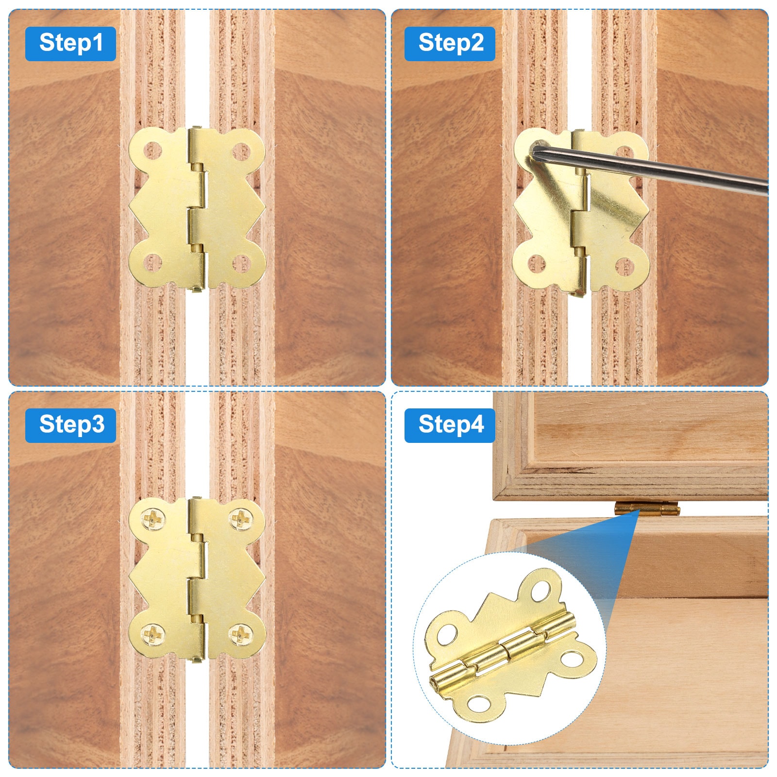 Unique Bargains 6pcs 90 Degree Small Hinges for Wooden Box Folding Butt ...