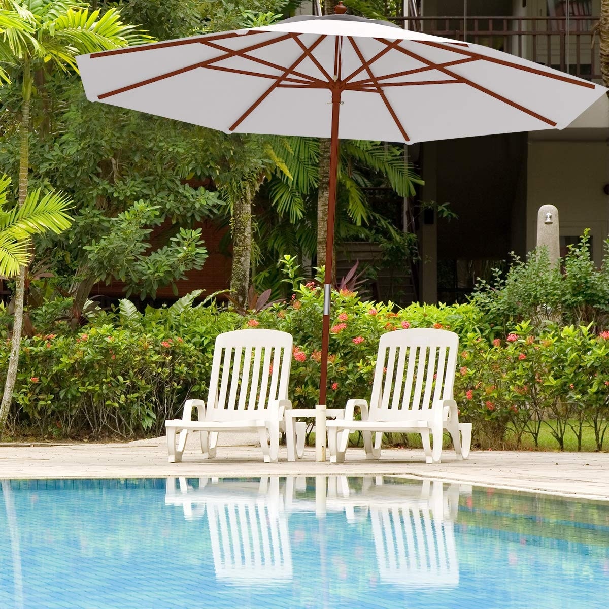Slickblue 10 Foot Wooden Beige Polyester Patio Umbrella Rope Pulley ...
