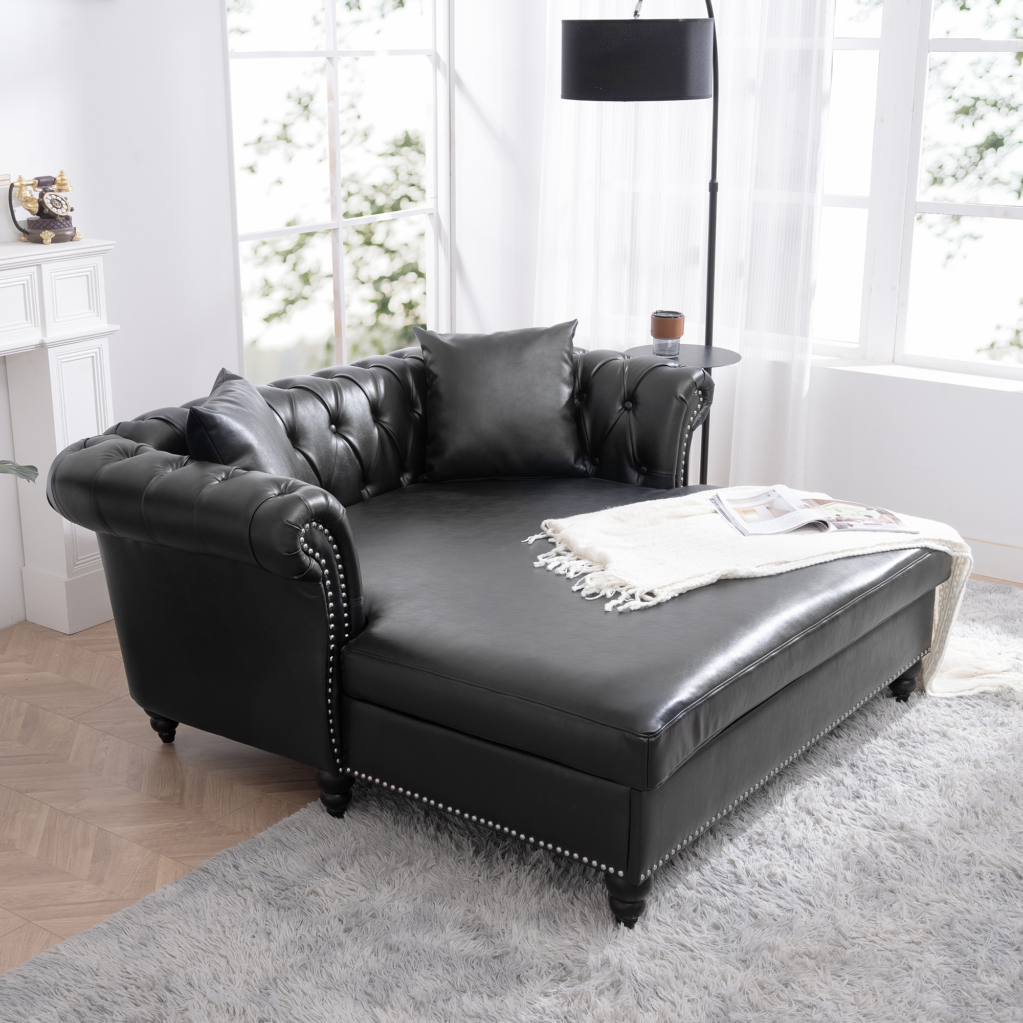 GDFStudio Modern 63-inch Wood and Faux Leather Upholstered Chesterfield ...