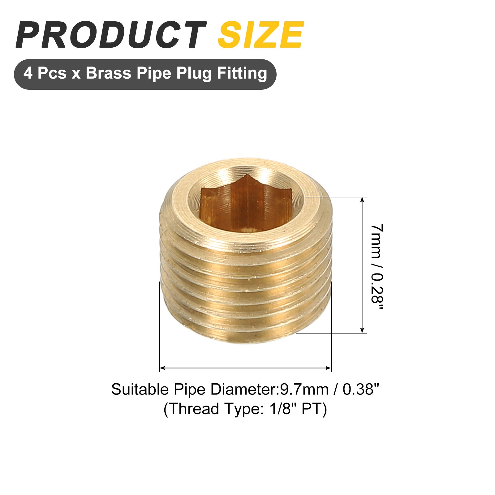 Unique Bargains 4pcs Brass Pipe Plug Fitting 1/8 Inch PT Male Hex ...