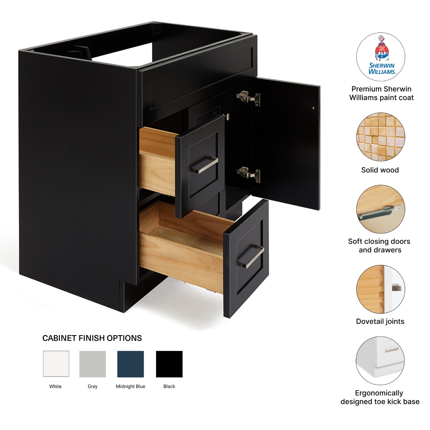 ARIEL Hamlet 36-in Black Bathroom Vanity Base Cabinet without Top F036S ...