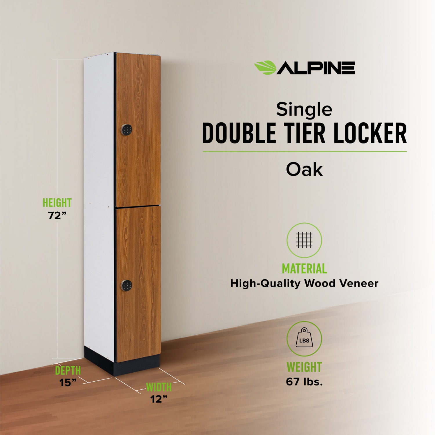 Alpine Industries 12-in W x 72-in H x 15-in D Oak 2-Door 2-Tier ...