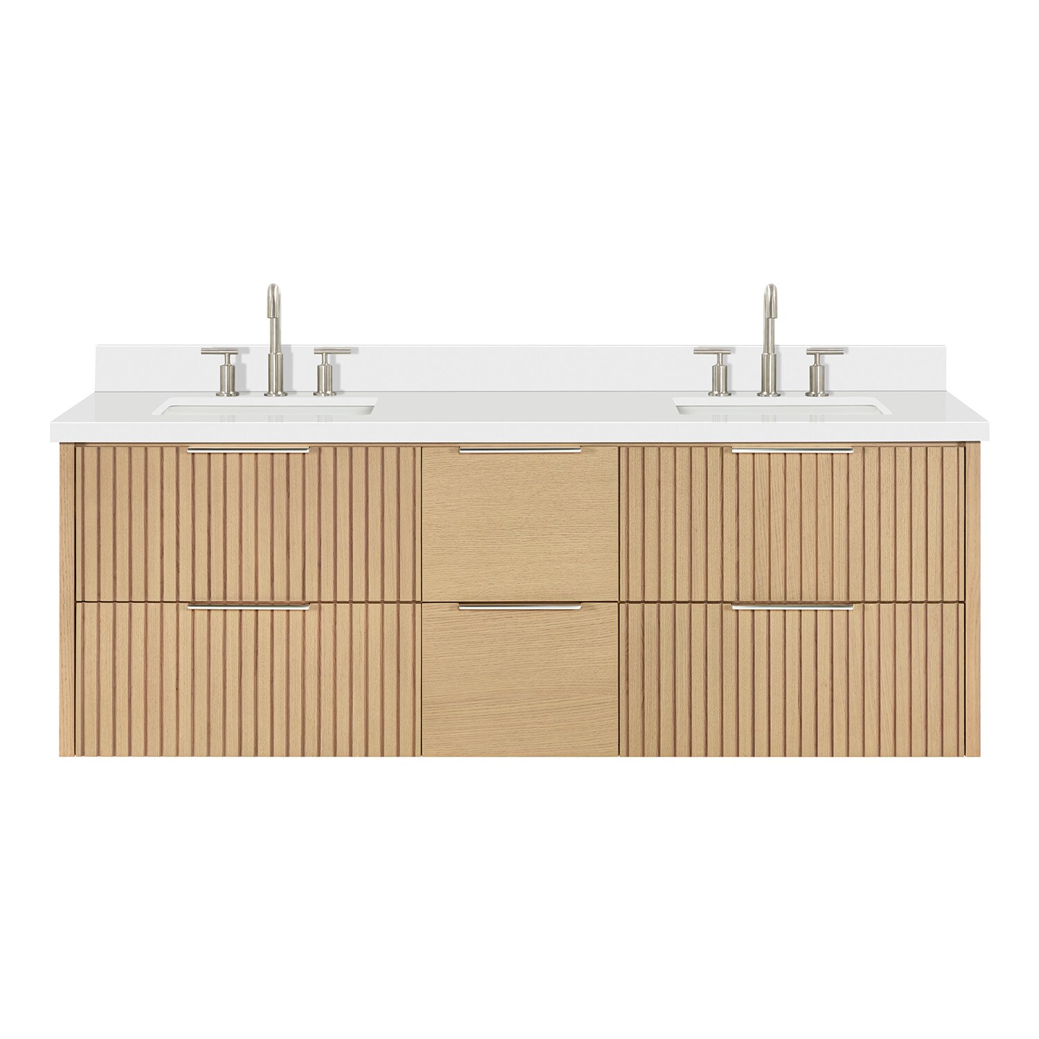 ARIEL Lucia 60-in Natural Oak Undermount Double Sink Bathroom Vanity ...
