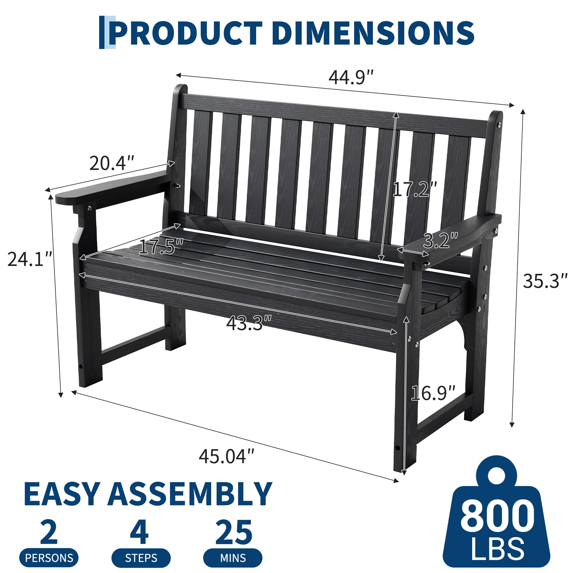 Garvee Heavy Duty All-Weather Poly Lumber Outdoor Bench for 2-800lb ...