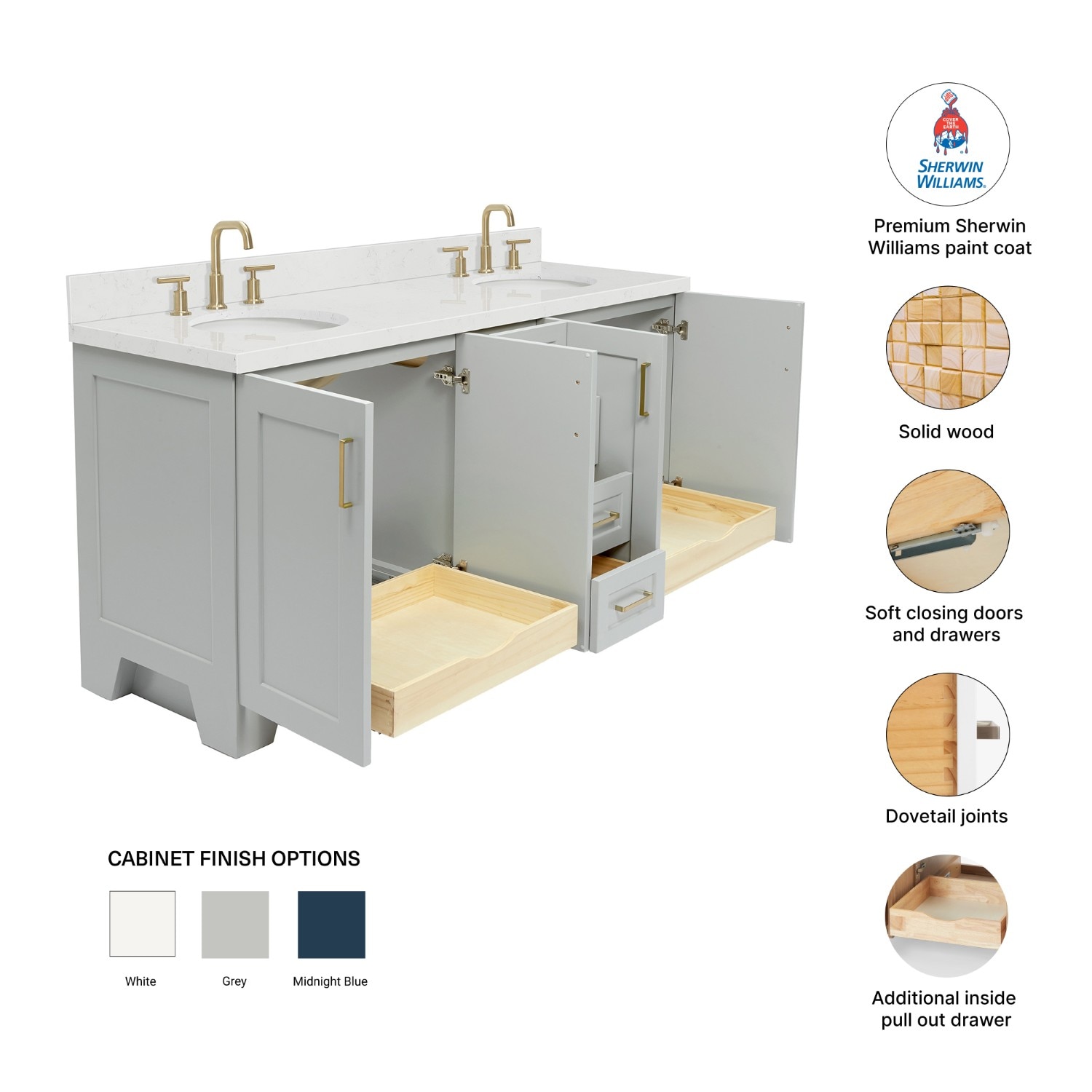 ARIEL Taylor 72.25-in Gray Undermount Double Sink Bathroom Vanity with ...