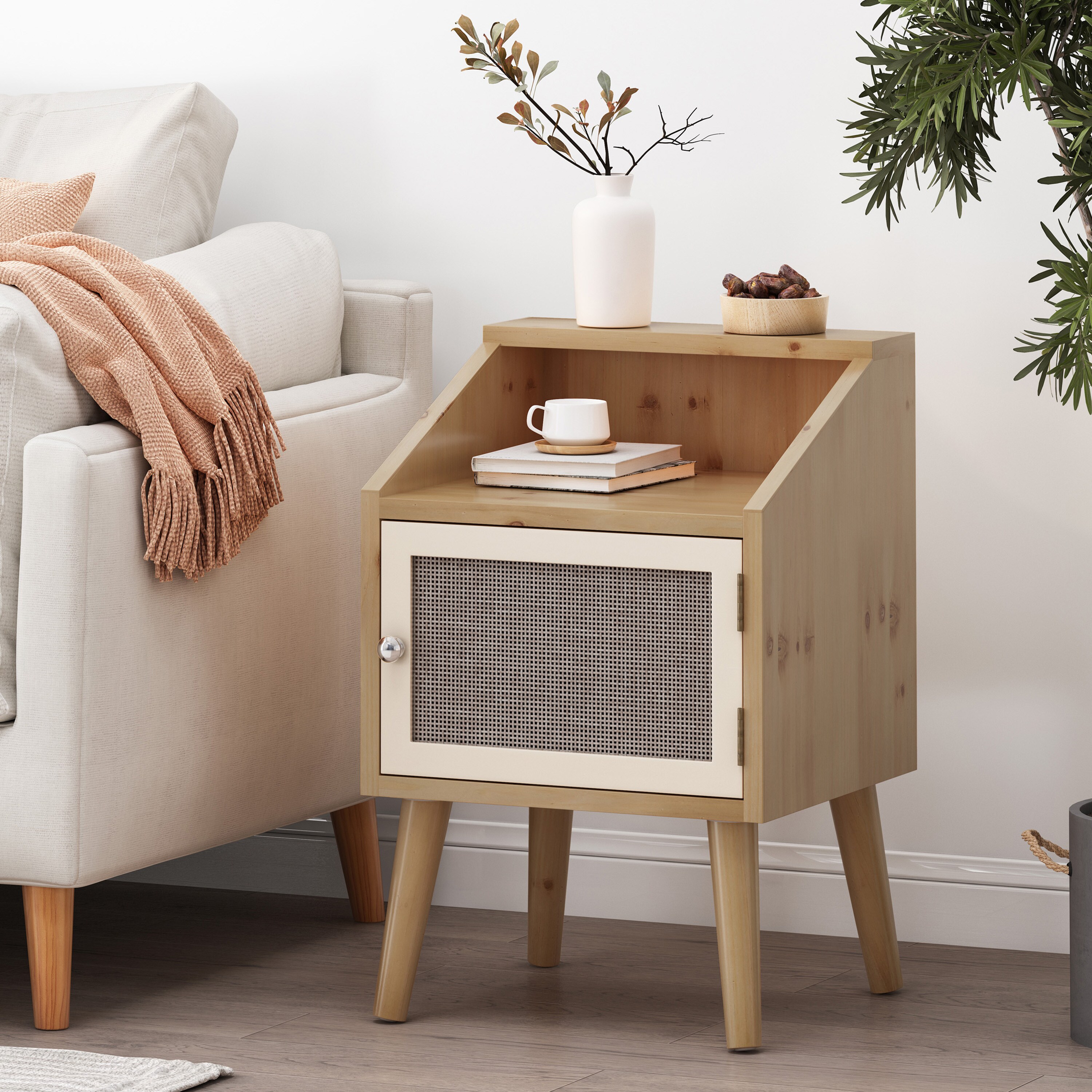 Siavonce 16-in W x 24-in H Natural+White Wood Rectangular Modern End ...