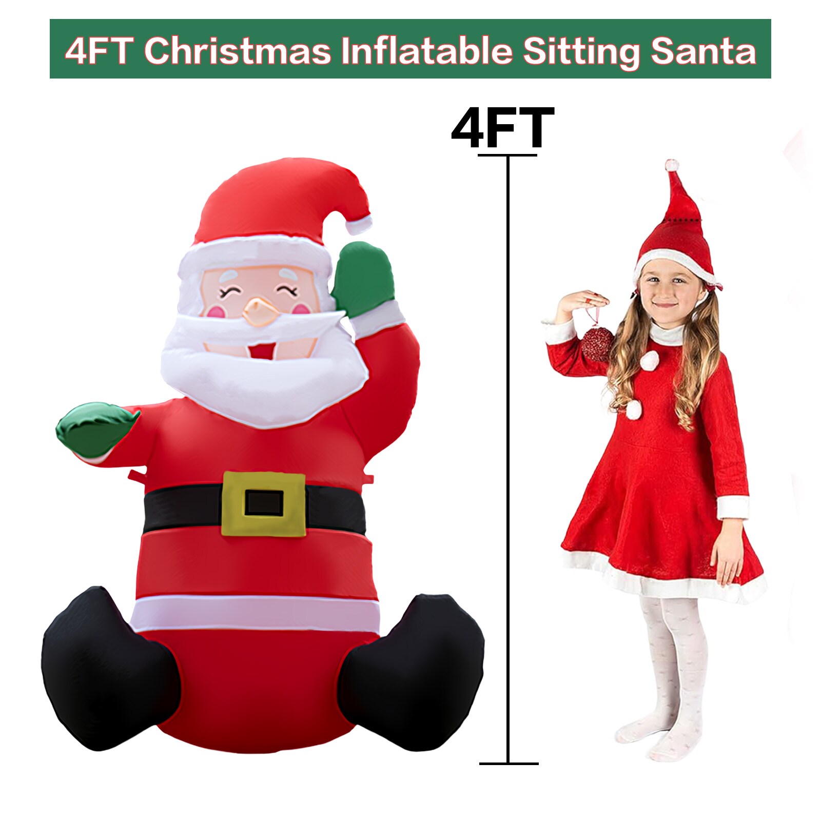 Jumpfly 4FT Santa Claus Christmas Inflatables Outdoor Decoration ...