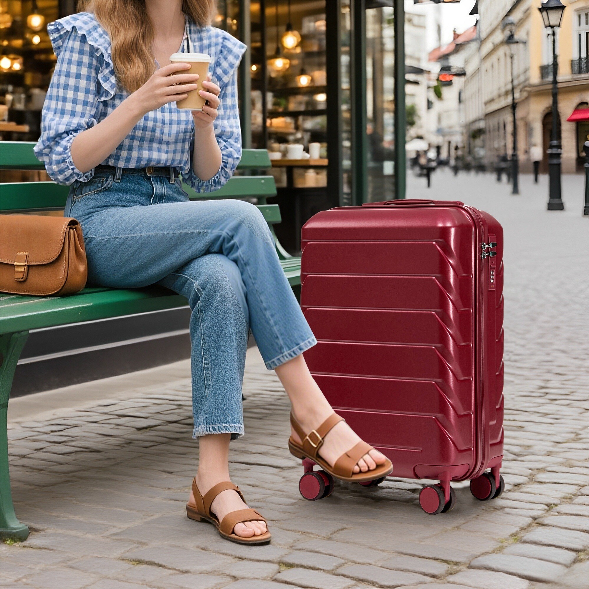 LIVACA 14 inch and 20 inch Wine Red ABS Spinner Wheel Luggage Set with ...
