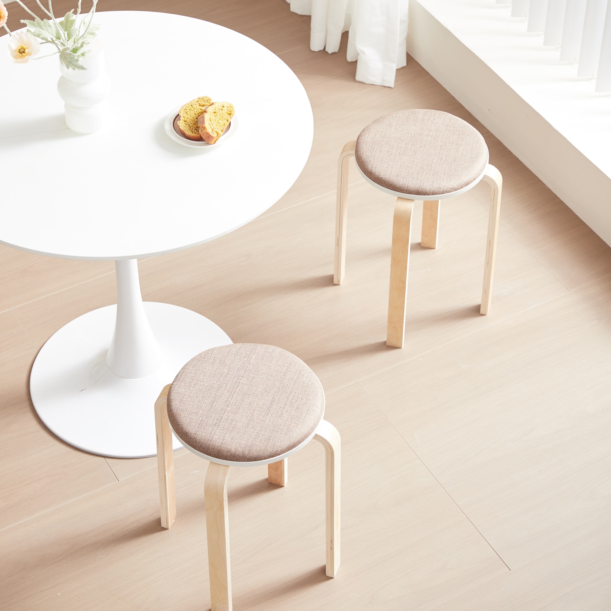 LUXEYARD Set of 4 Stackable Stools Round Backless Chairs for Dining ...