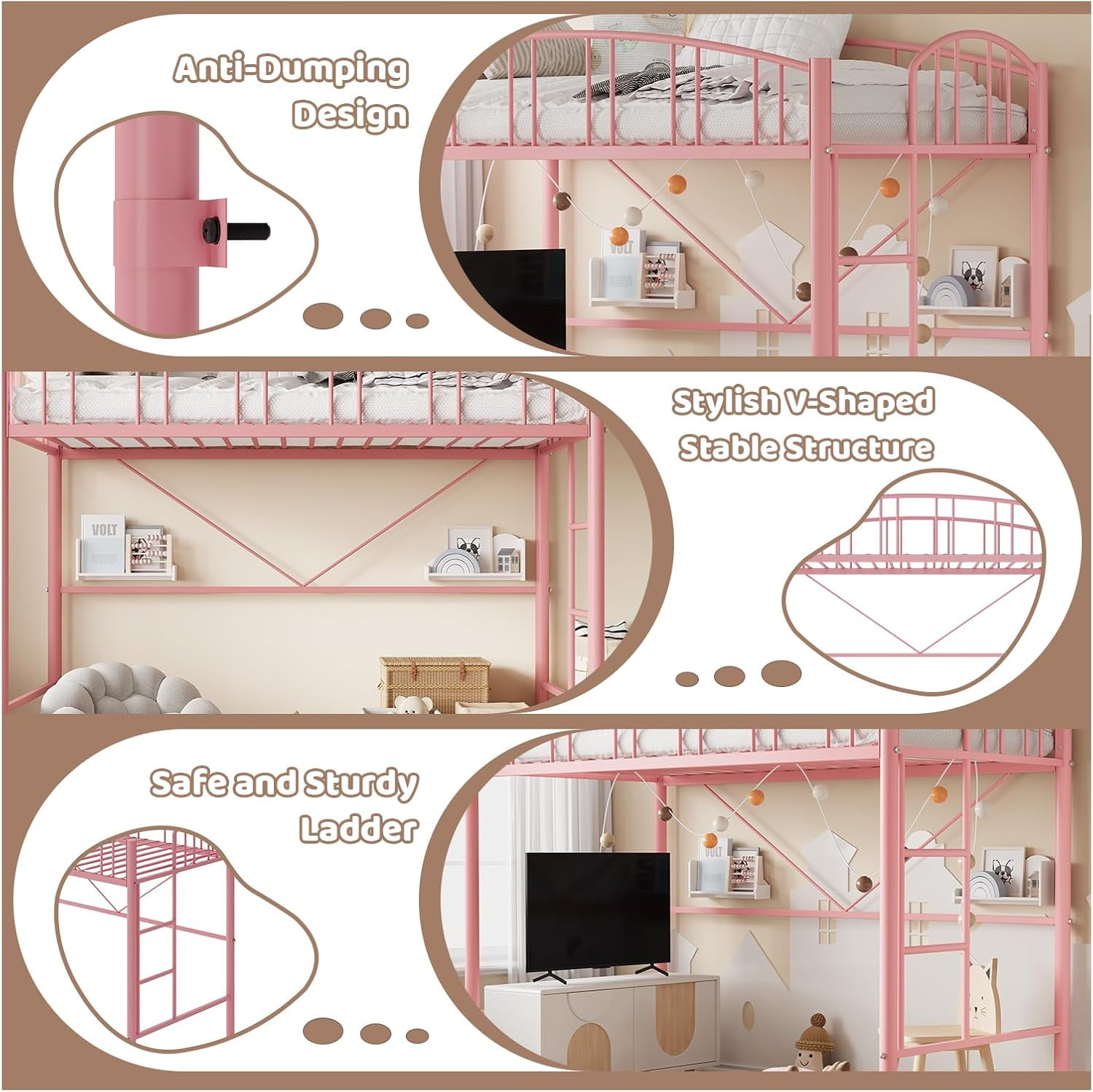 Qeetex Twin Loft Bed – Heavy Duty Metal Frame with Arched Guardrail and ...