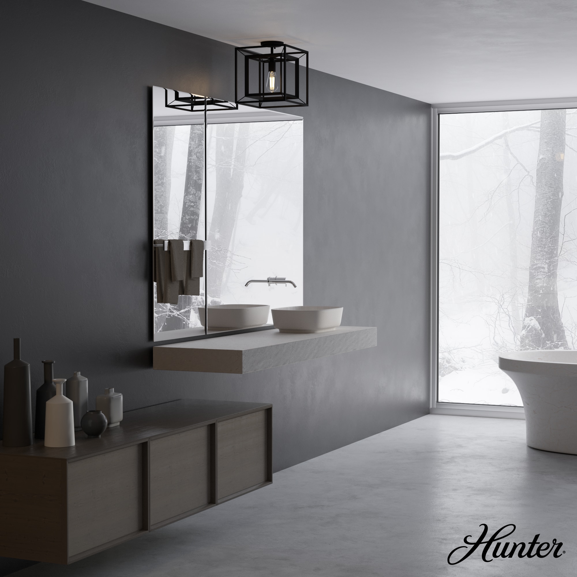 Hunter Doherty Natural Iron Industrial Square LED Hanging Convertible ...