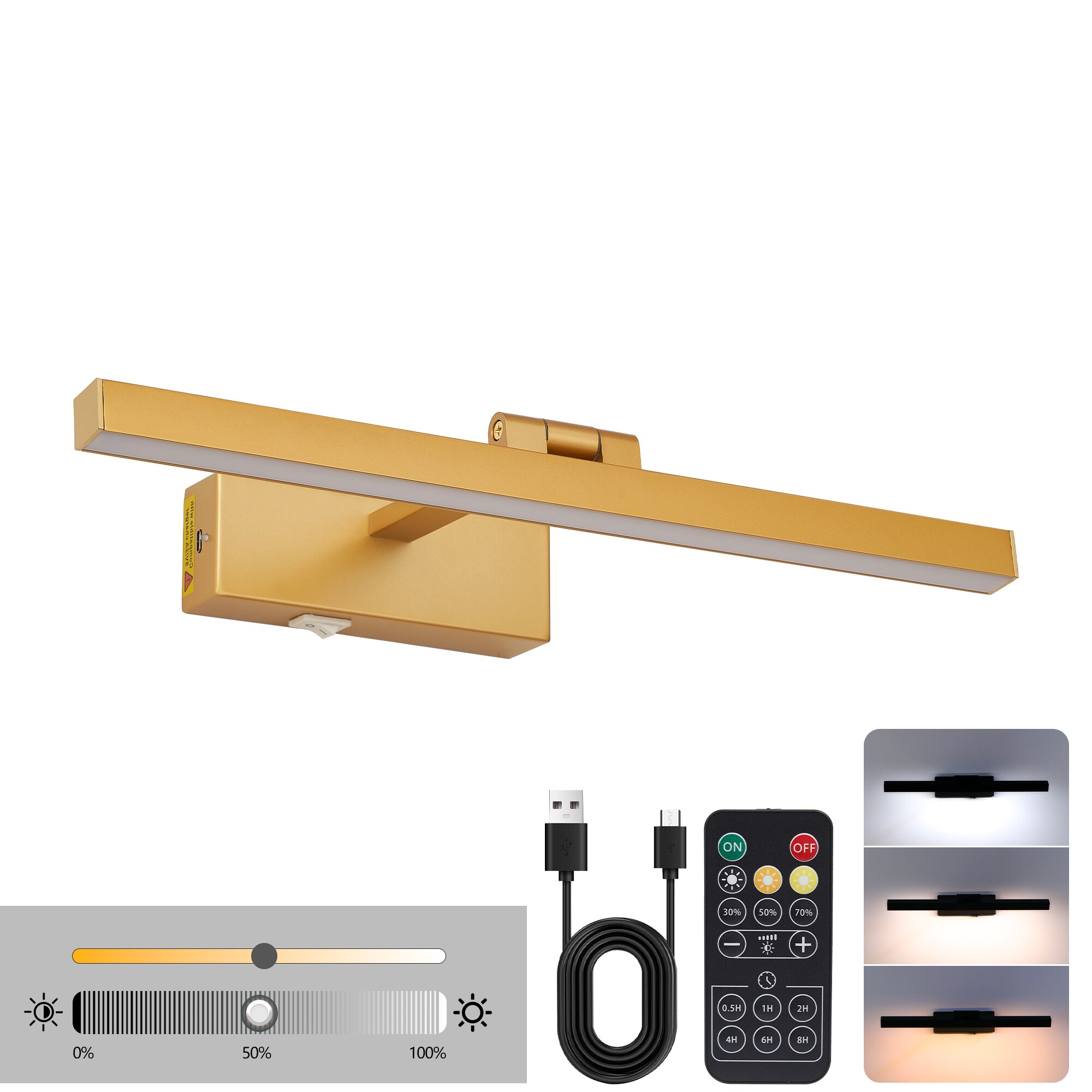 LOBREG 16 in Modern Gold Metal 180 Degree Rotatable Dimmable ...