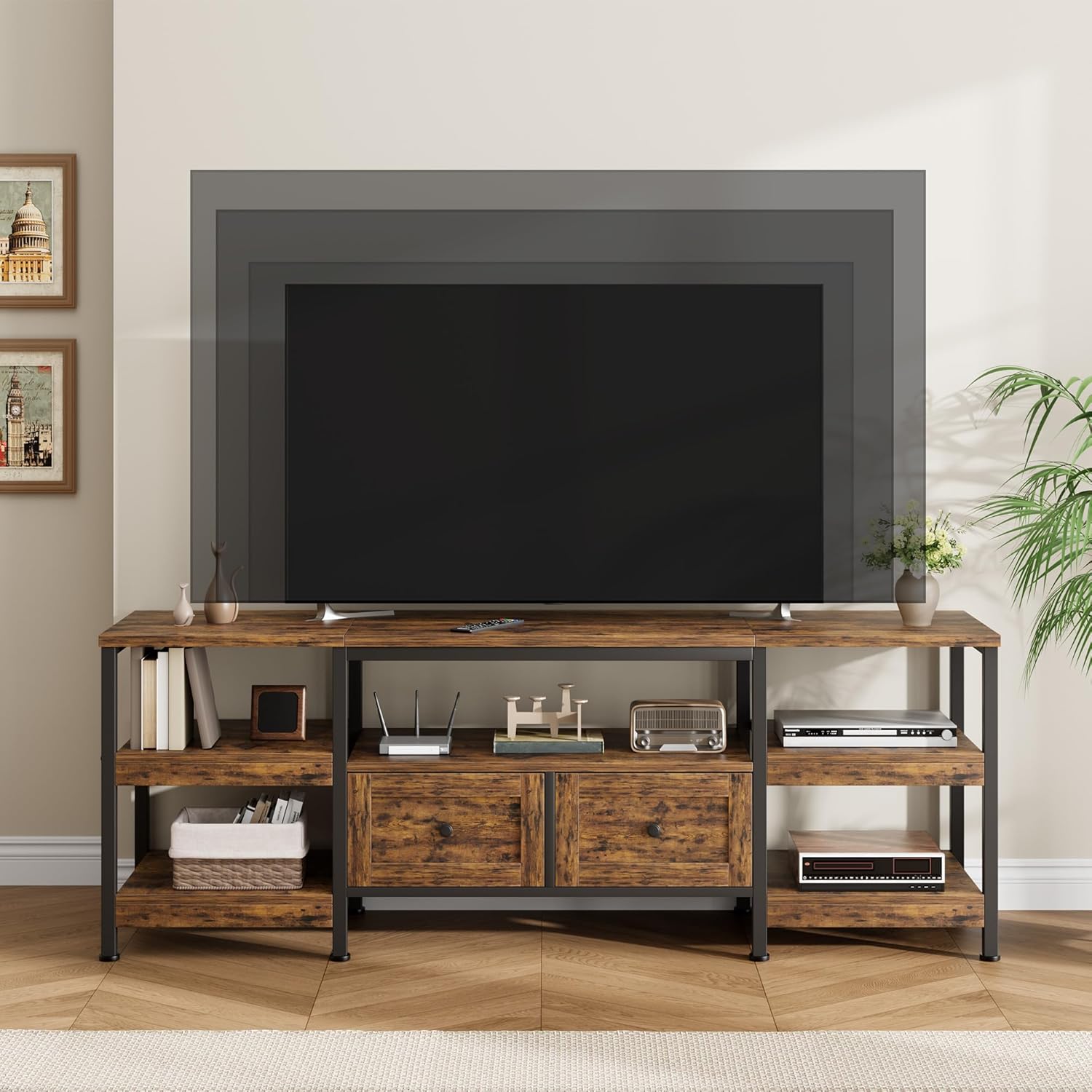 Garvee 79 in Modern-Industrial TV Stand with 2 Fabric Drawers ...