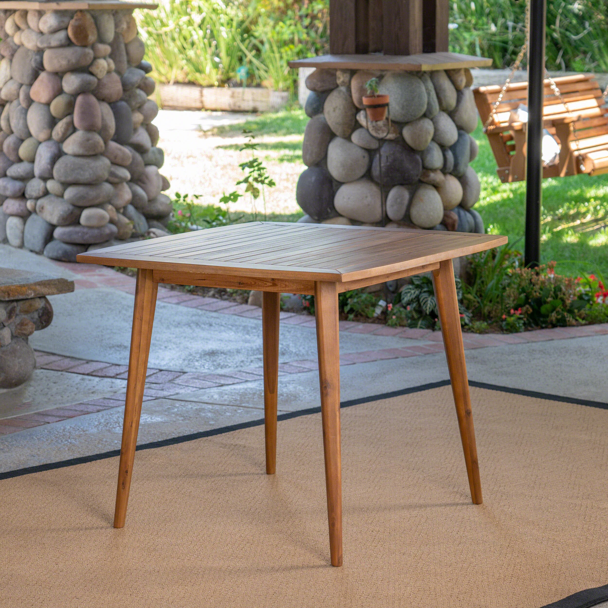Tinyhomie Teak Finish Square Acacia Wood Outdoor Dining Table for Patio ...