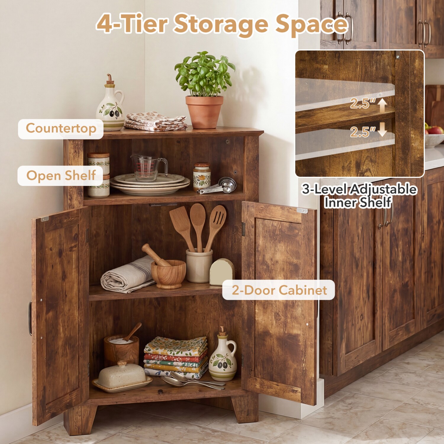 Slickblue 22 Inch 4-Tier Corner Storage Cabinet with Door and Open ...
