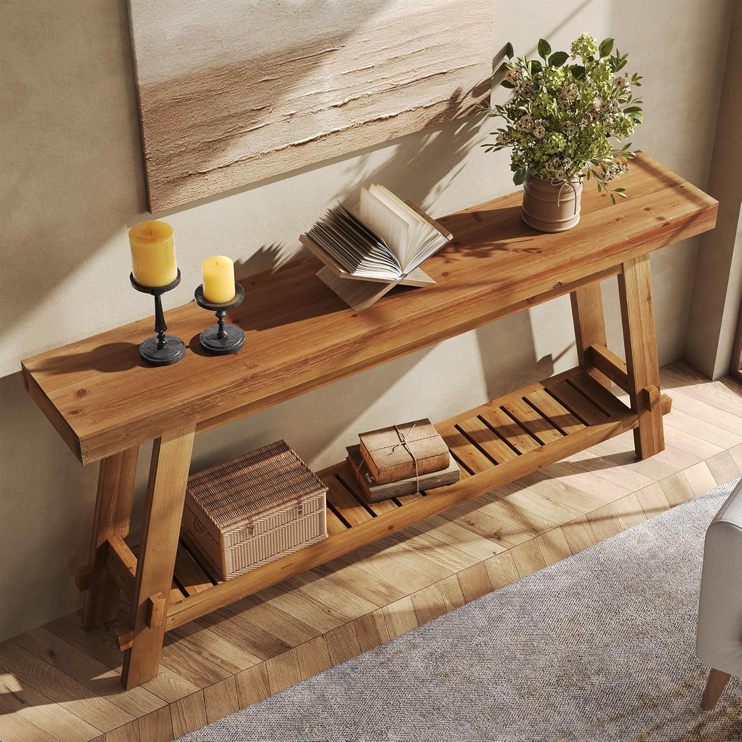 Tribesigns 63 inches Solid Wood Console Table for Entryway Farmhouse 2 ...