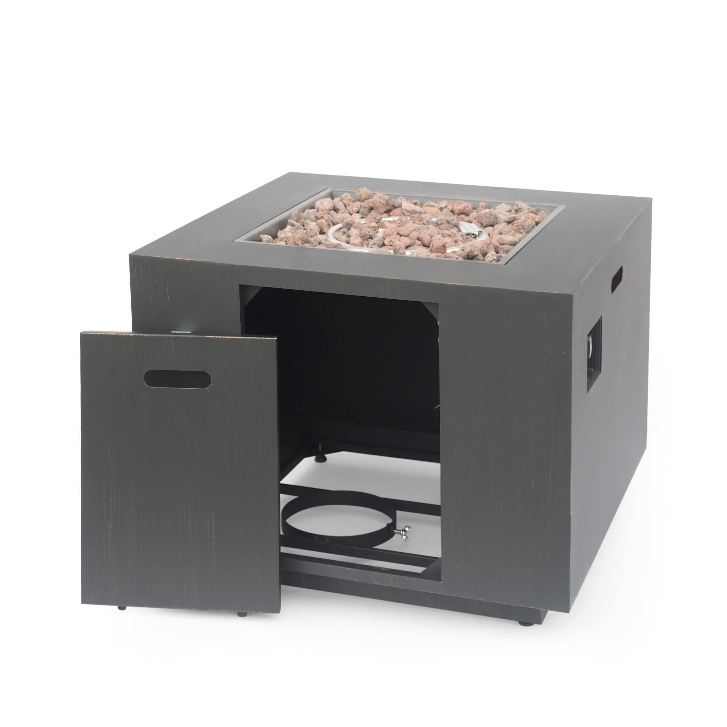 Misty Moon 33 Inch Brushed Brown 50000 BTU Outdoor Iron Square Propane ...