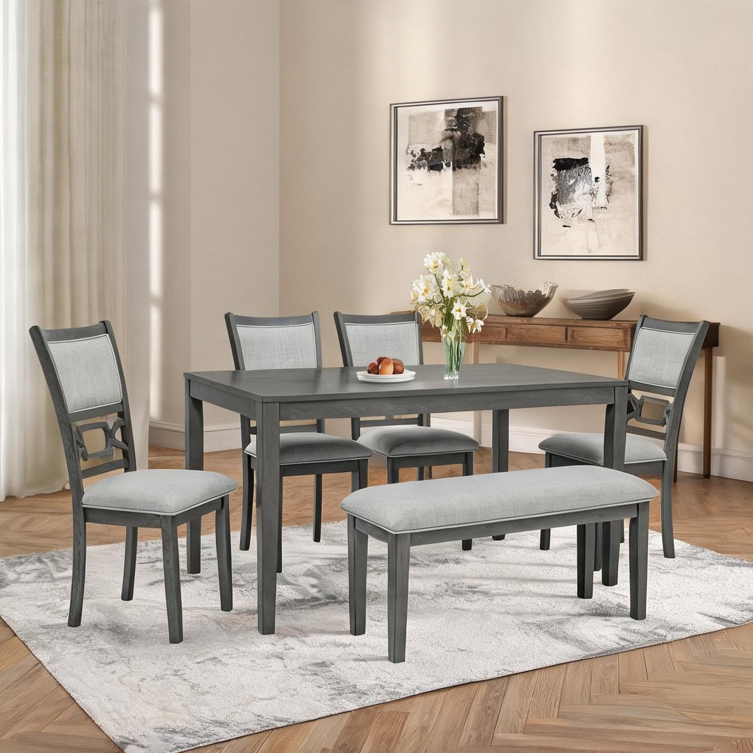 Naturefalls 6-Piece Modern Rectangular Dining Set with Lower Shelf ...