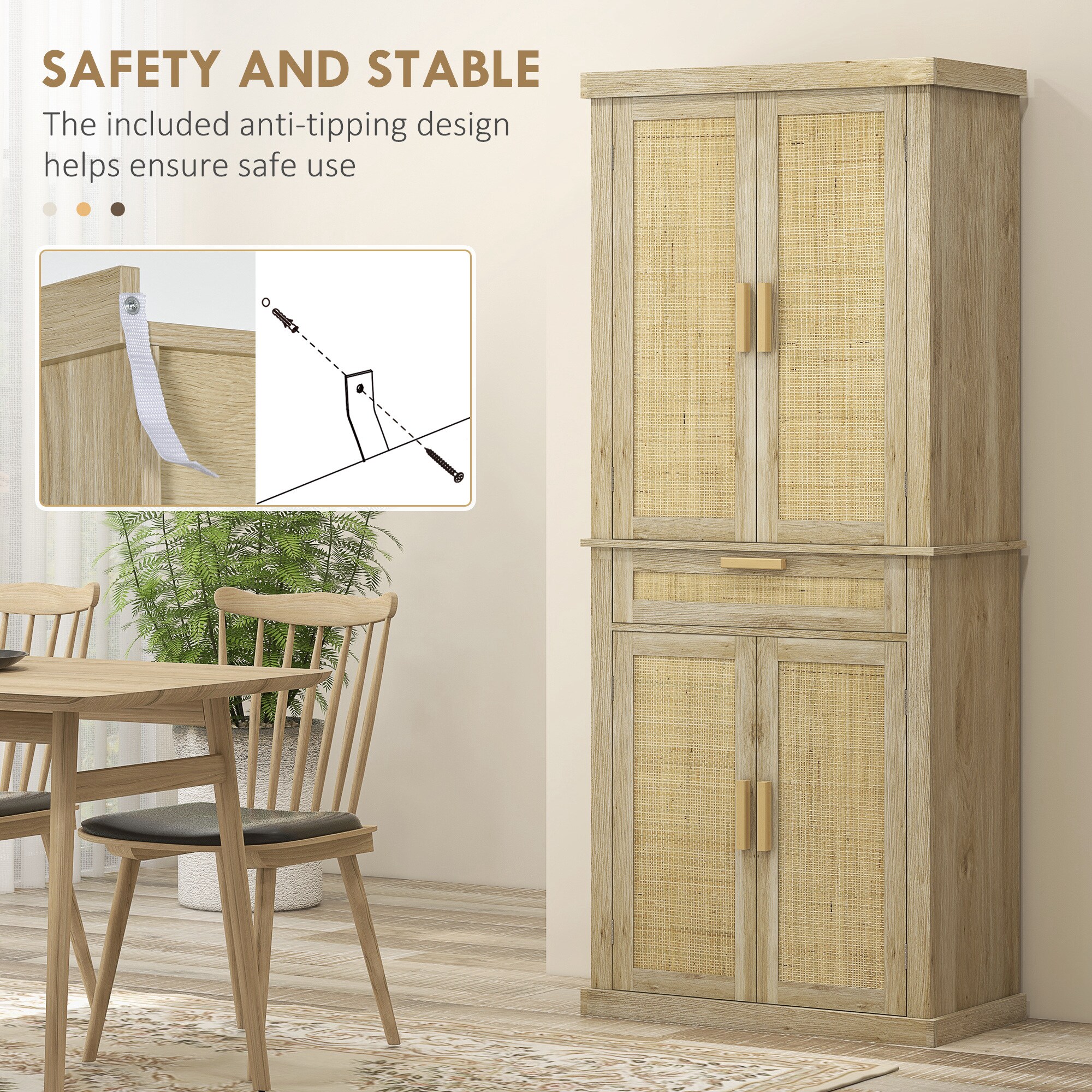 HomCom 72in Tall Kitchen Pantry Cabinet with Rattan Panels Freestanding ...
