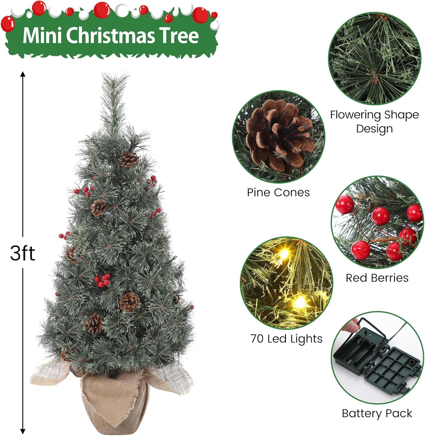 Garvee 2pcs 3FT Christmas Tree Pre-Lit Christmas Tree Tabletop with 78 ...