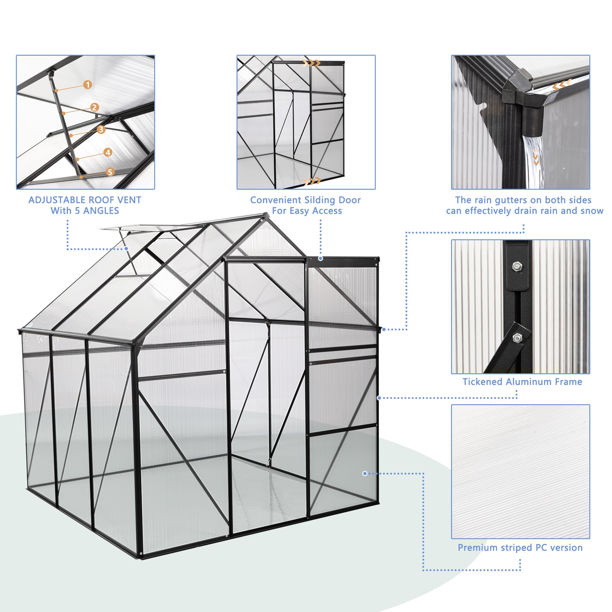 GDFStudio Outdoor 6x6FT Polycarbonate Heavy Duty Walk In Greenhouse ...