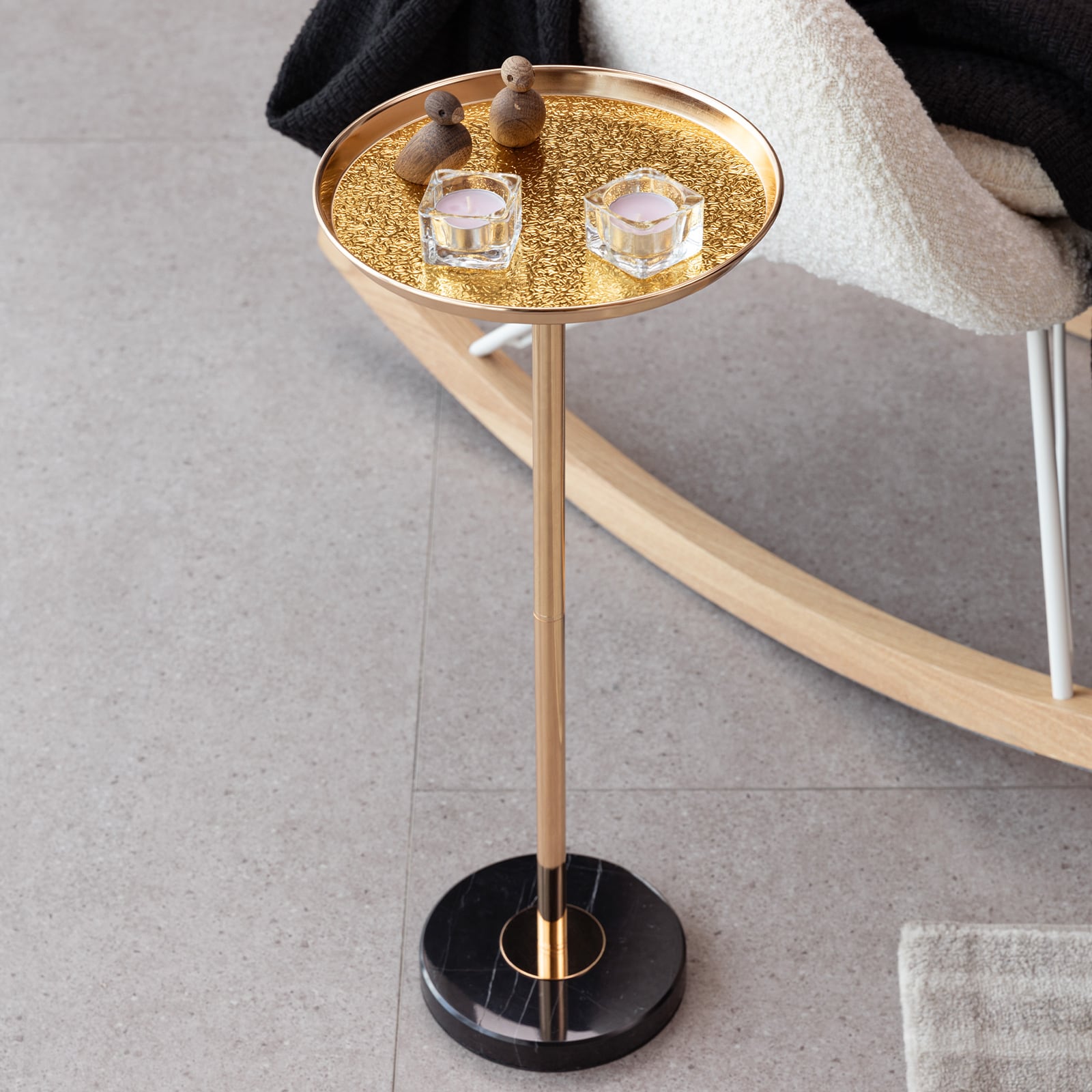 Blisstyle Adjustable Side Table Small Tea Martini Table Gold Natural ...