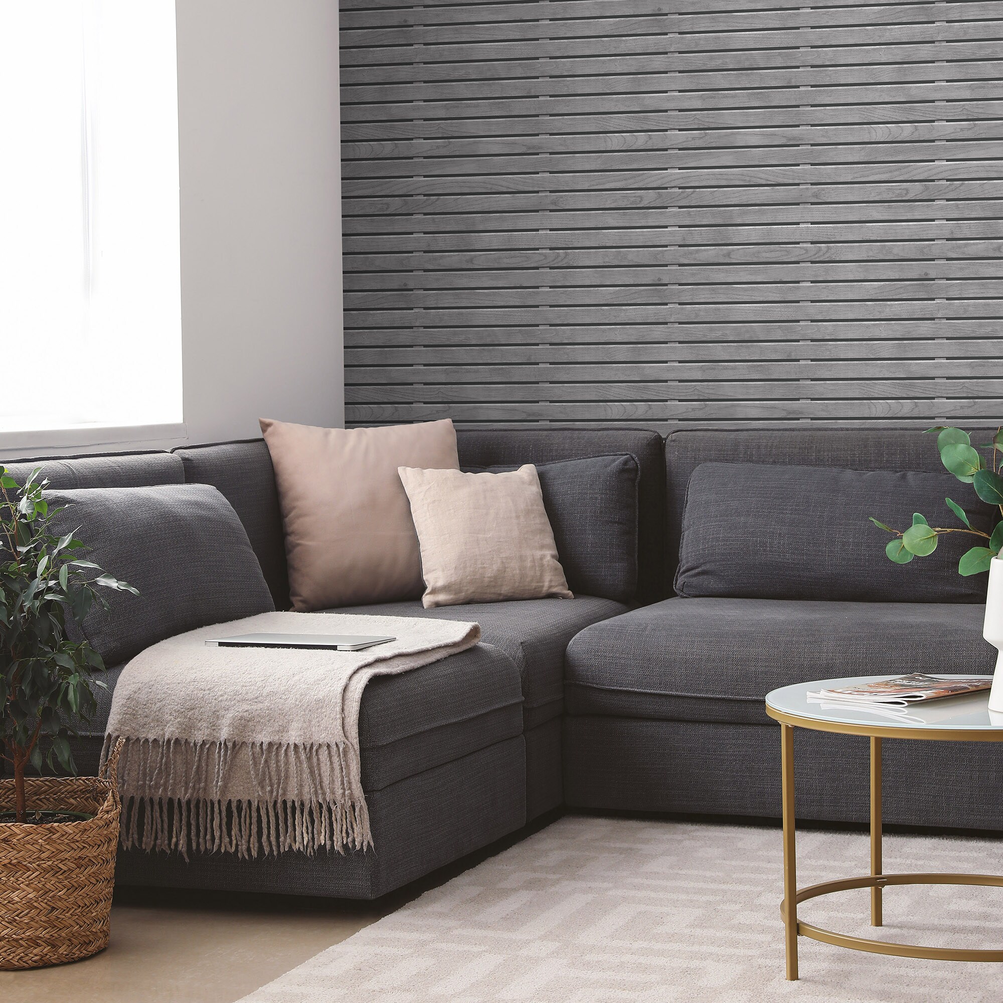 Veer Decor Horizontal Wood Slate Gris Wallpaper in the Wallpaper ...