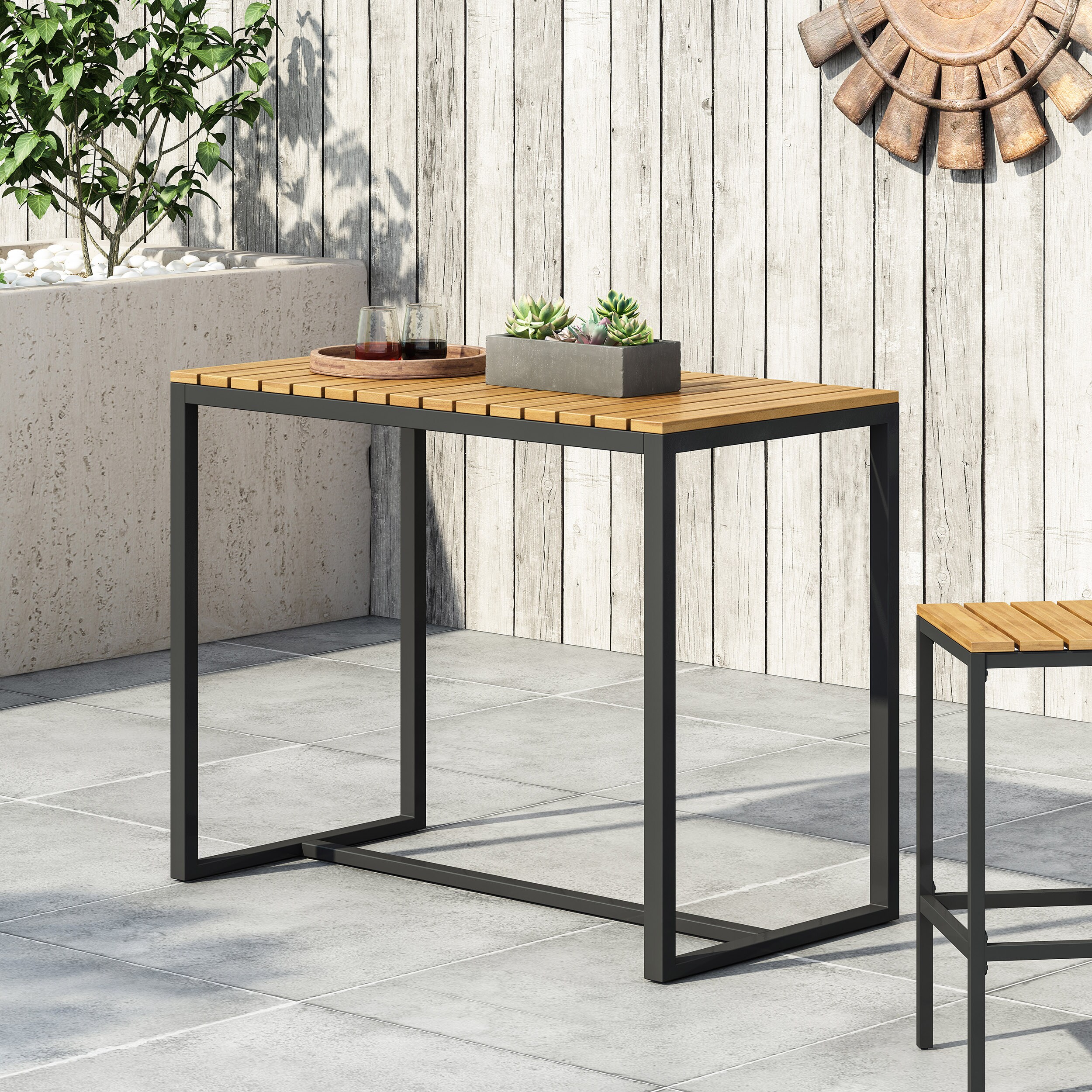 Christopher Knight Home Ezra Outdoor Modern Industrial Acacia Wood Bar ...