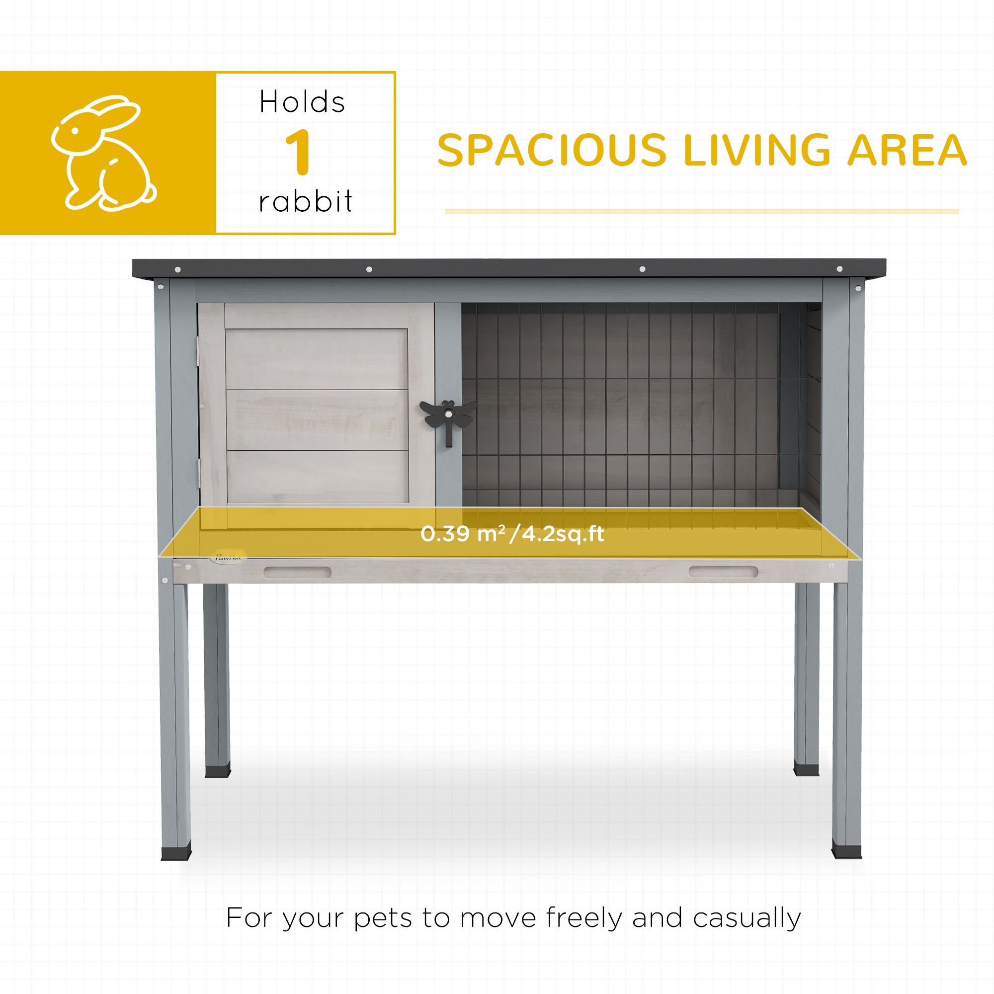 JUSHUA Elevated Rabbit Hutch Wooden Bunny Cage with Hinged Asphalt Roof ...