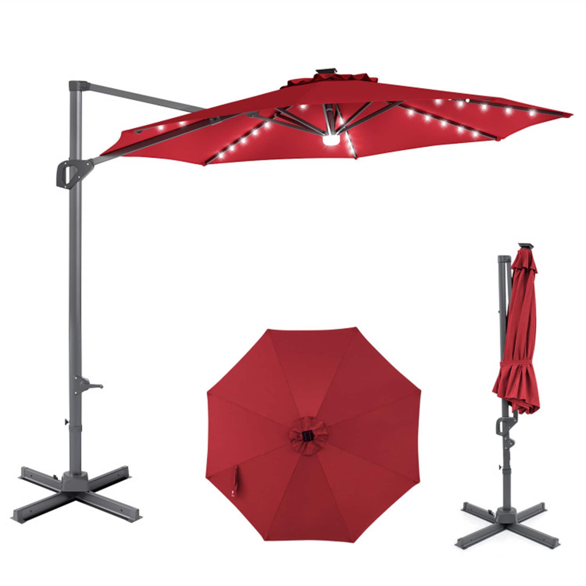 BABOOM 10-ft Aluminum Red Slide-tilt Cantilever Patio Umbrella with ...