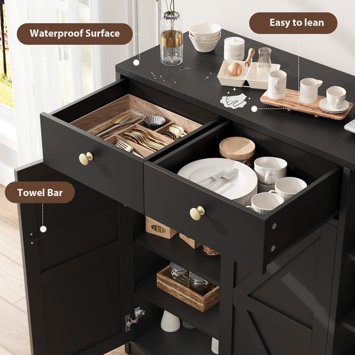 Garvee Shoe Storage Cabinet with Doors and Drawers 42 in Tall Modern ...