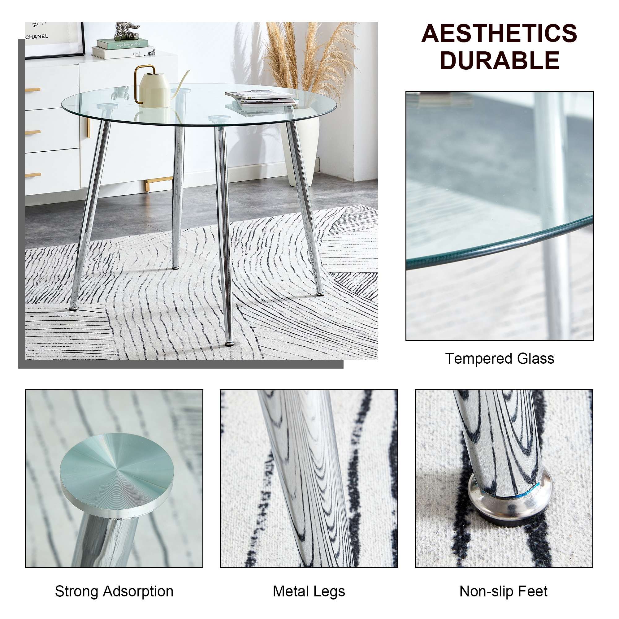 Tatayosi A glass tabletop with a diameter of 40 inches and a modern ...