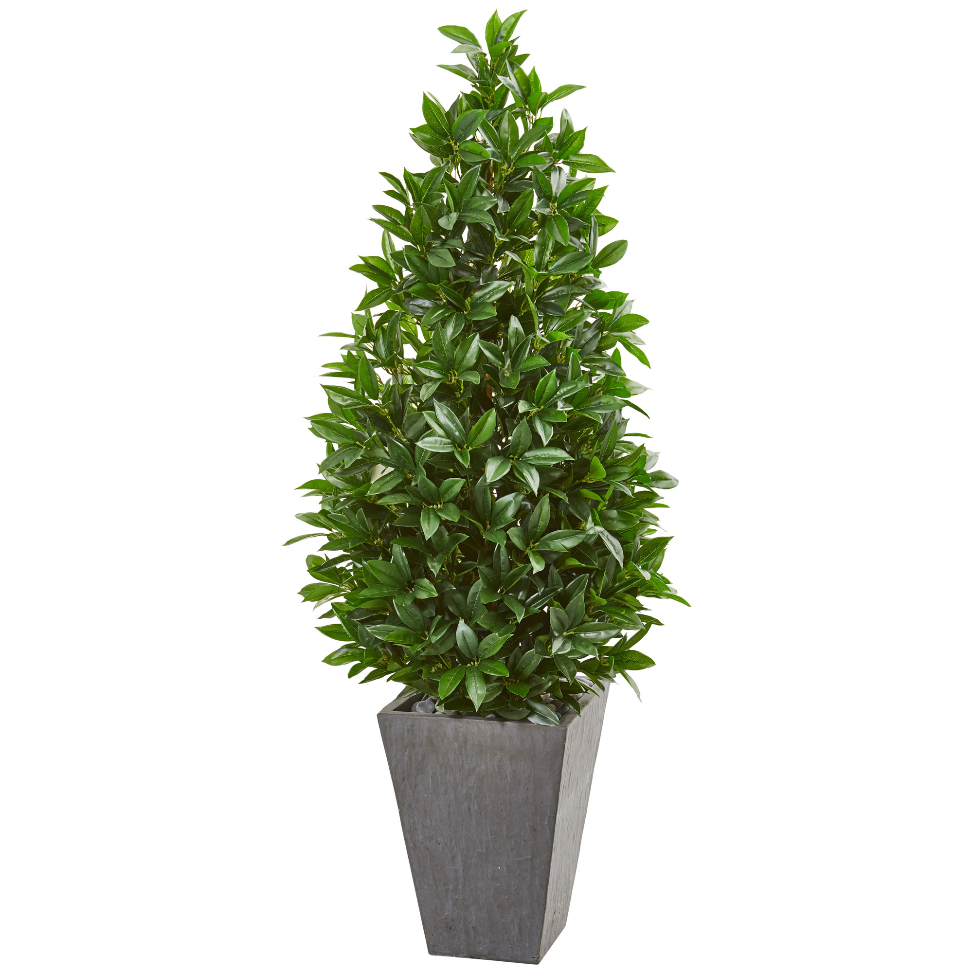 Nearly Natural 57-in Bay Leaf Cone Topiary Tree in Slate Planter UV ...