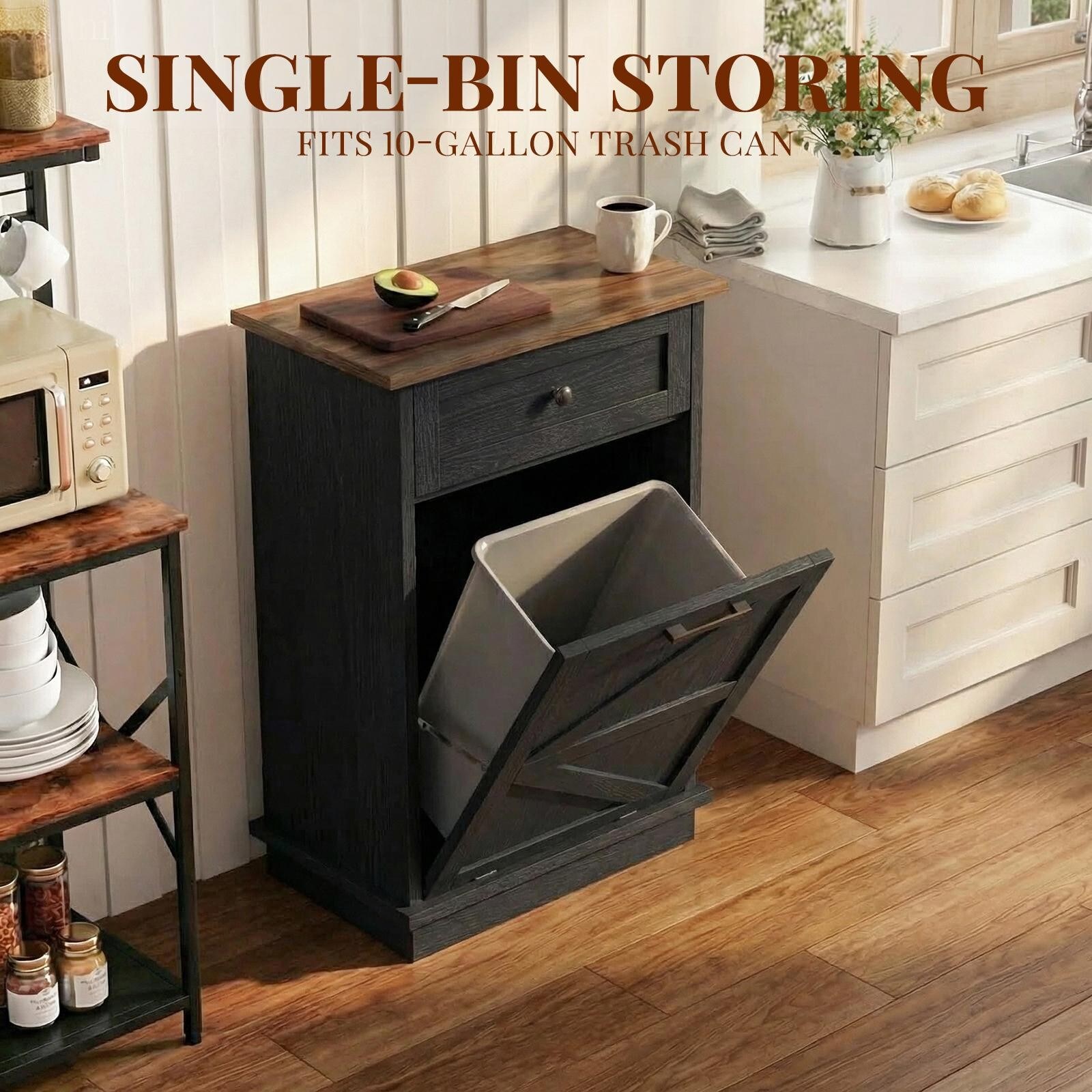 GlasFlength Tilt Out Trash Can Cabinet with Storage Drawer Hidden Waste ...