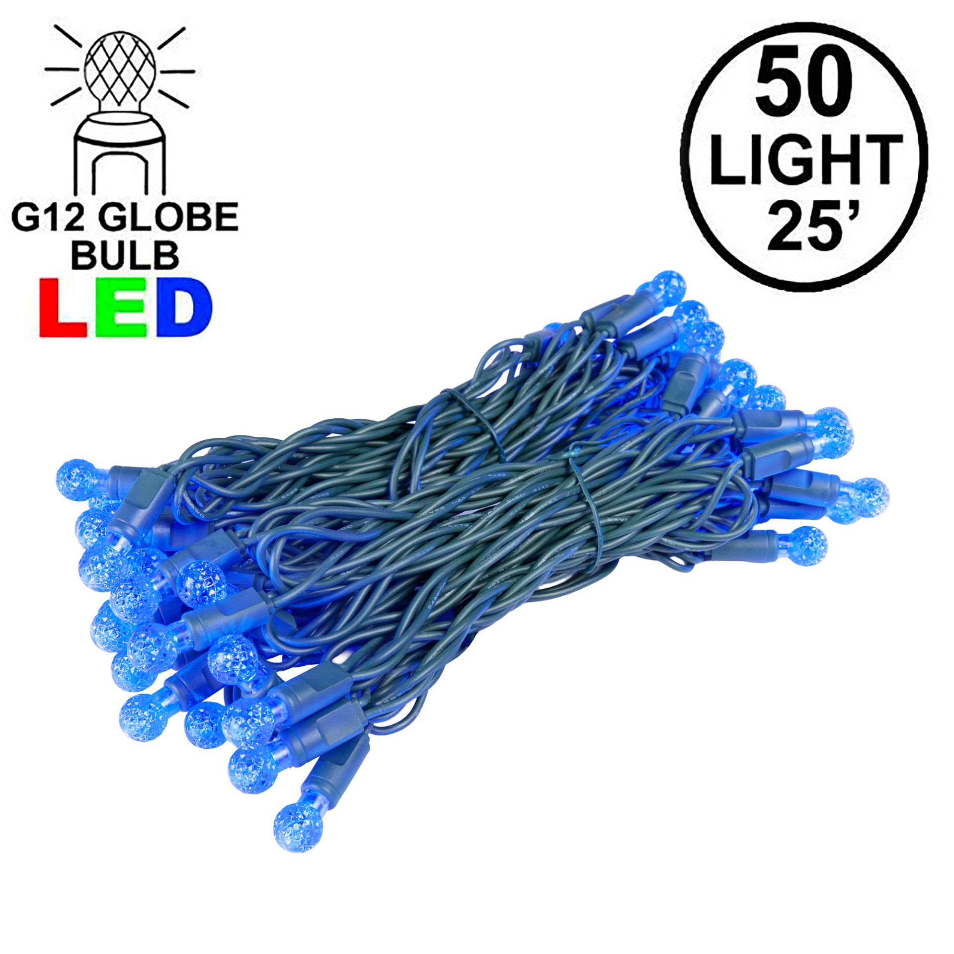 Novelty Lights 25FT 50 LED G12 Christmas String Lights Tree Lights ...
