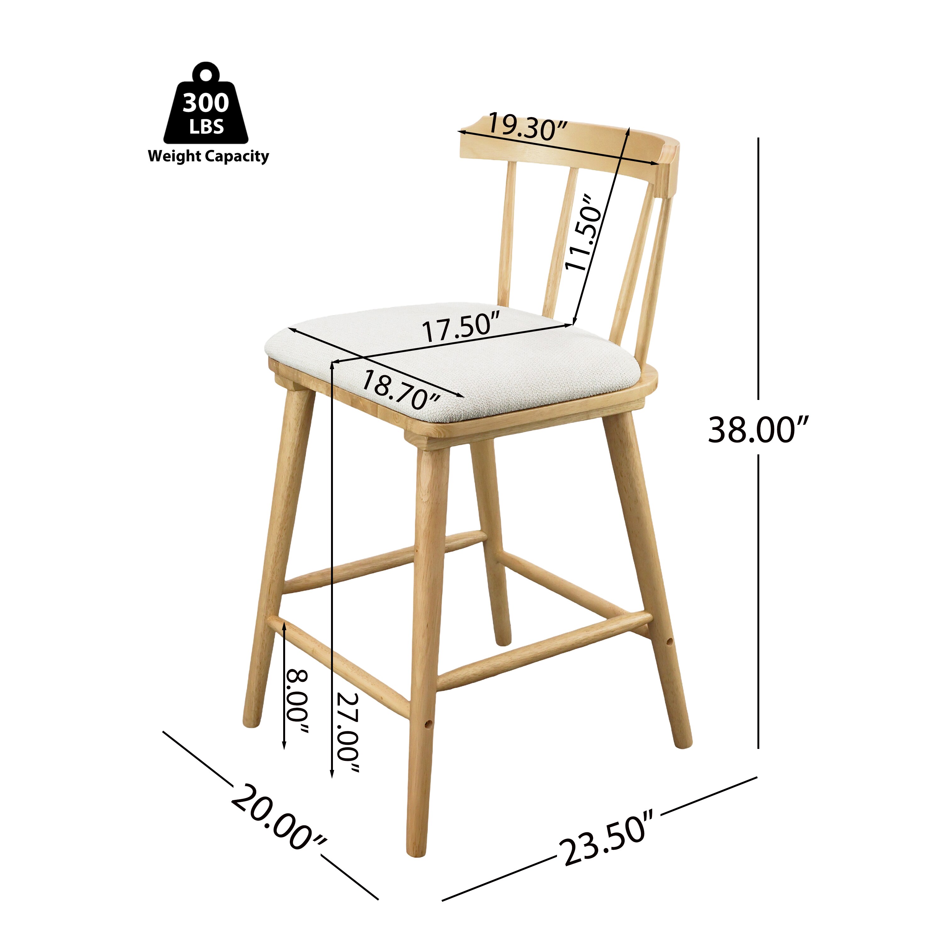 LUXEYARD Olivia Indoor Wooden Upholstered Counter Stool Natural Finish ...