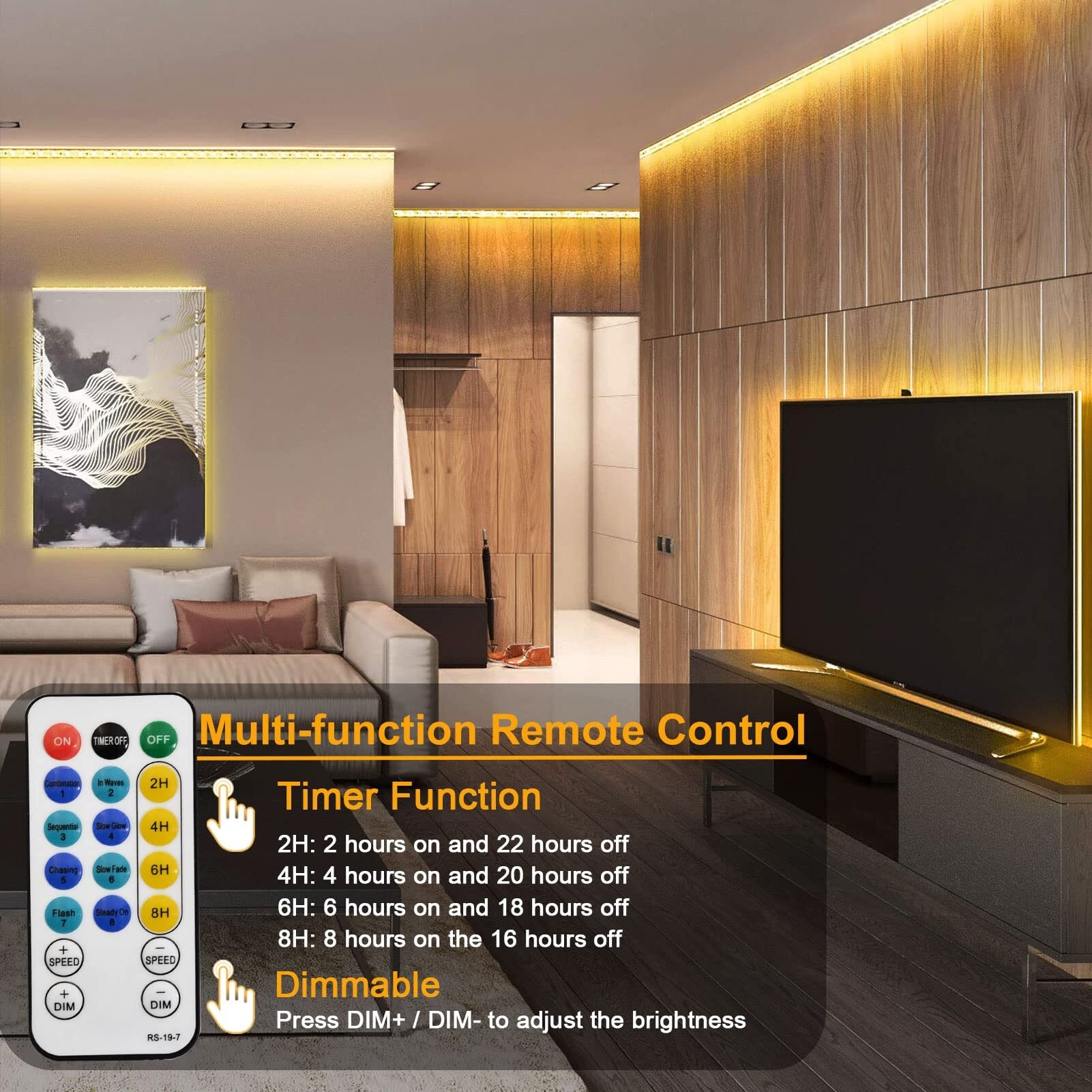 Vrbgify Strip Lights 16ft 150 LED Warm White with Remote Control ...
