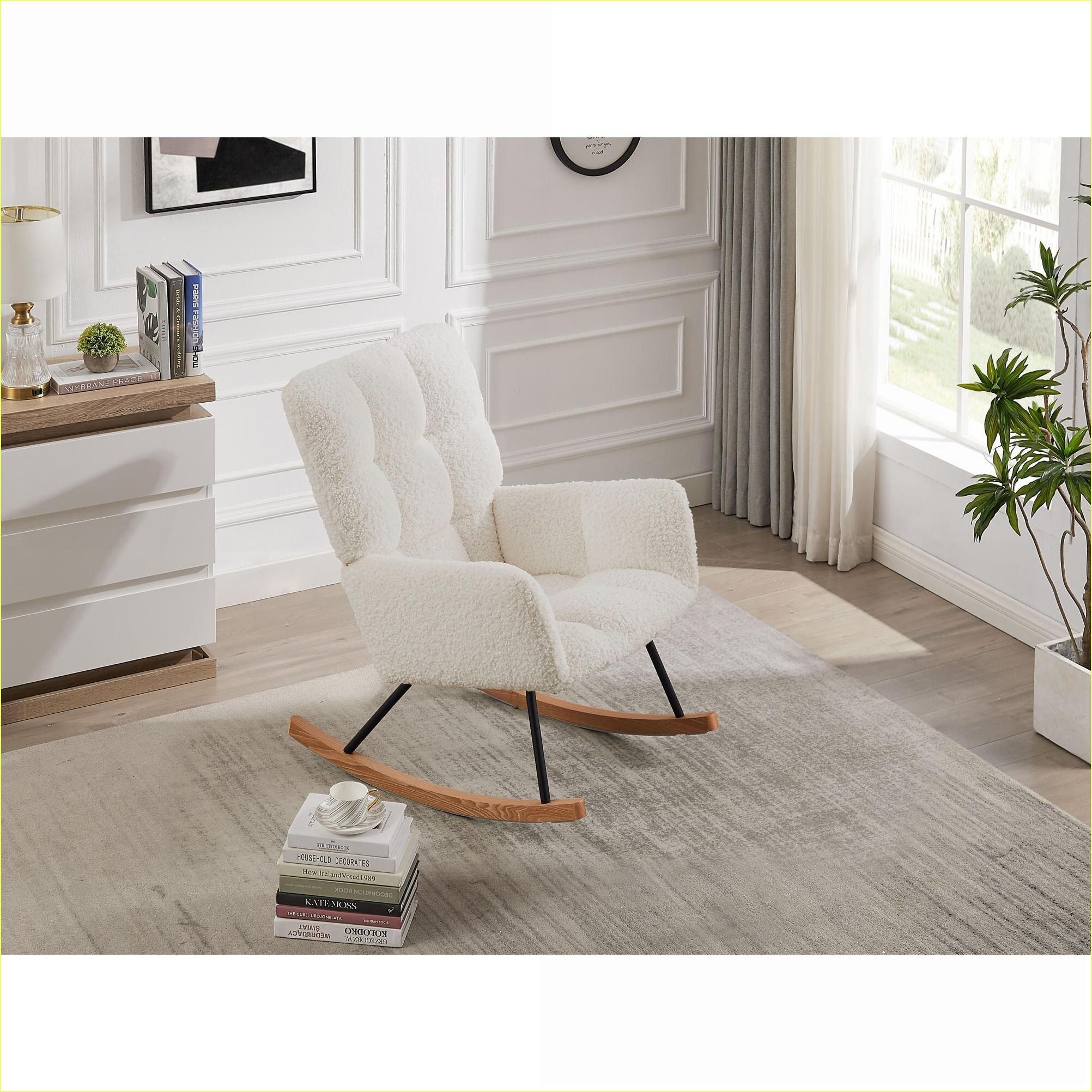 Watnature Off-white Upholstered High Back Rocking Accent Chair for ...