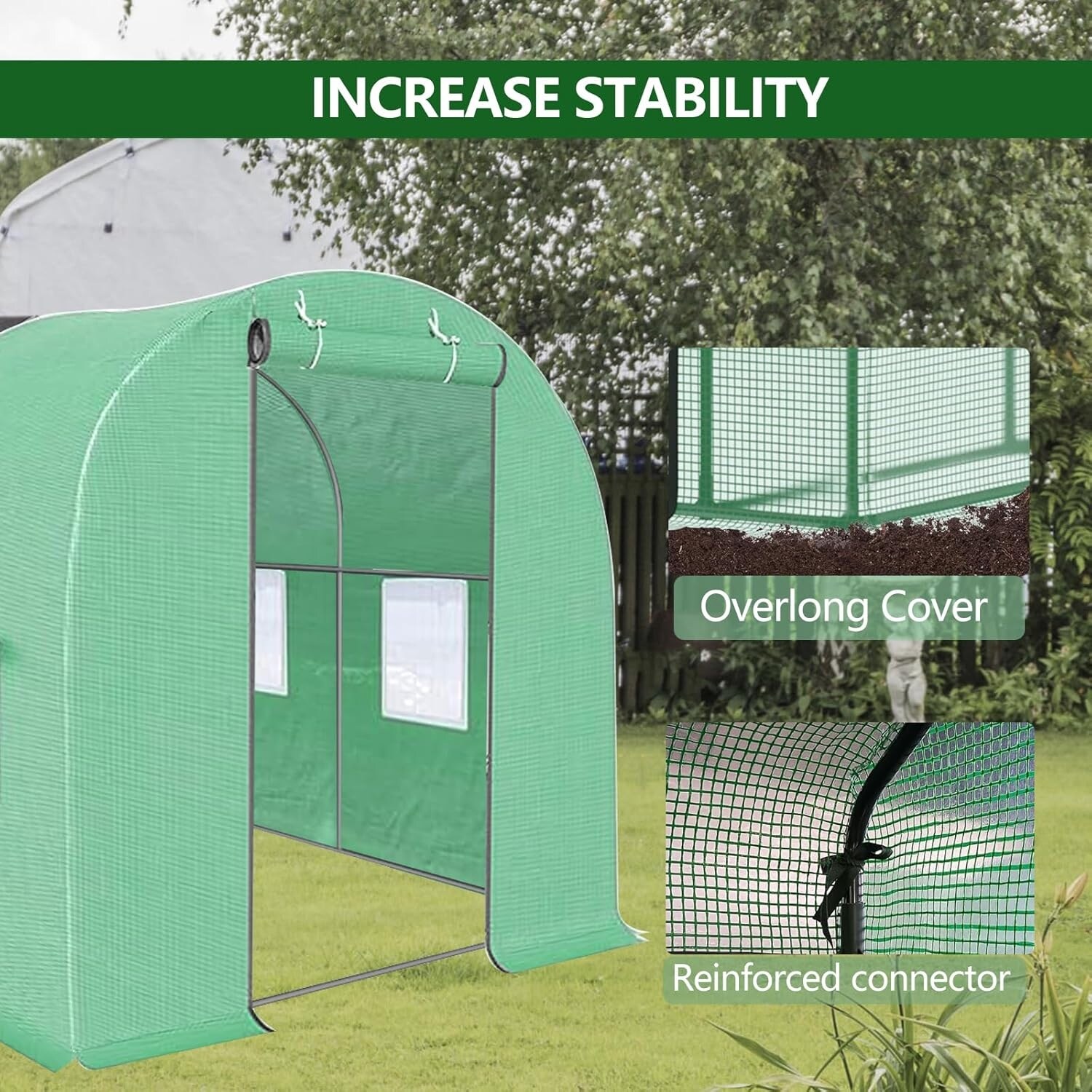 Garvee Walk-in Greenhouse with 4 Ventilated Mesh Windows and Zippered ...
