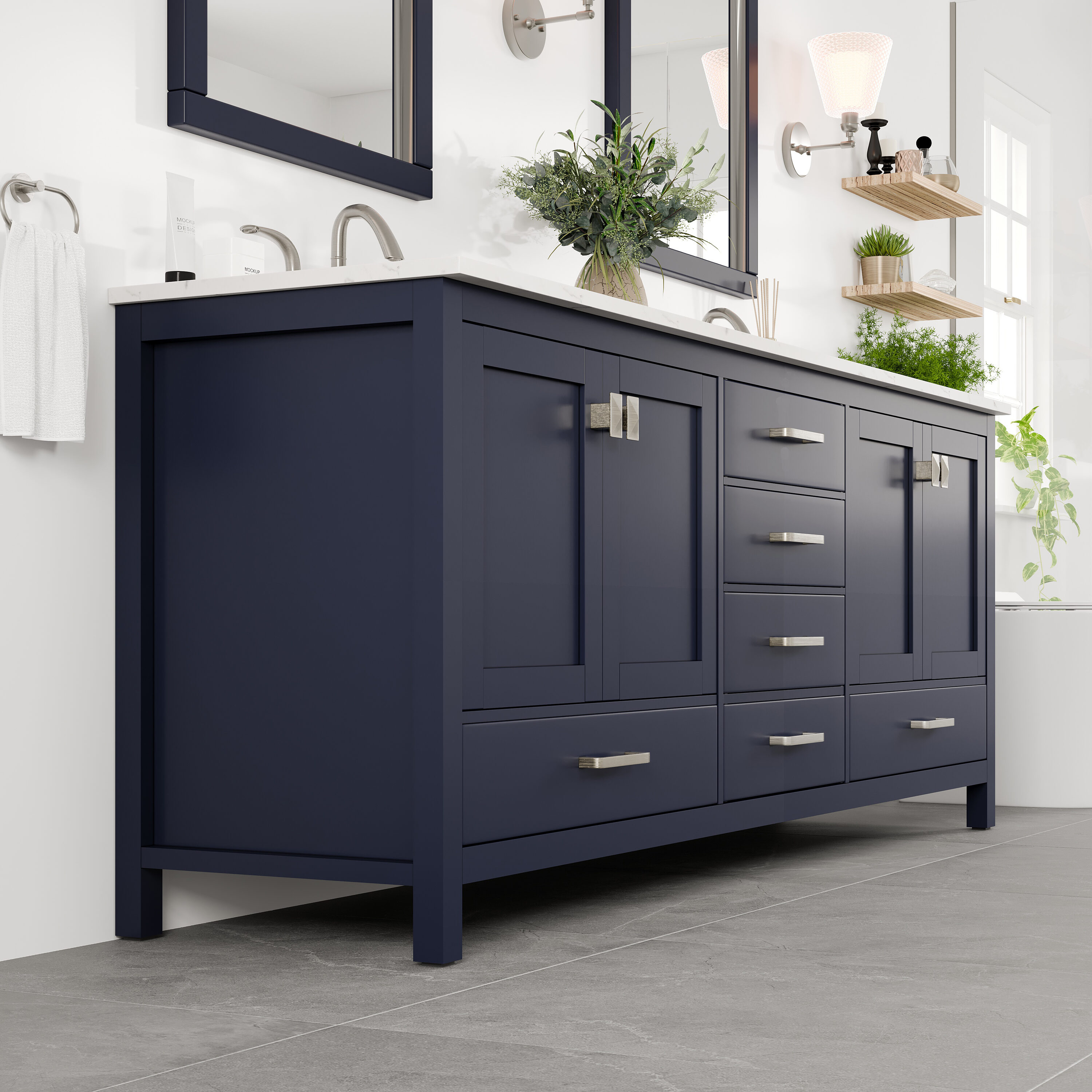 Eviva Aberdeen 84-in Blue Undermount Double Sink Bathroom Vanity with ...