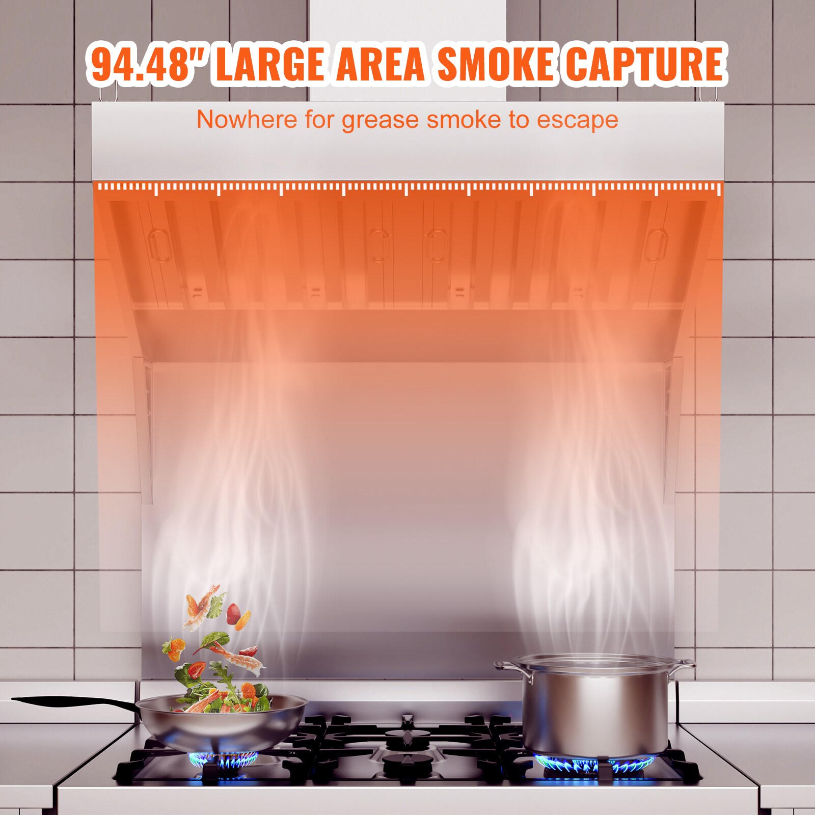 GIVIMO 8-ft Stainless Steel Commercial Exhaust Hood with 4 U-Shaped Oil ...