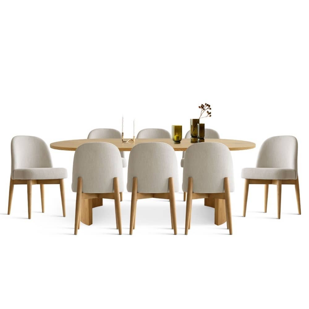 Maison Boucle 9-Piece Modern Dining Set with Natural Oval Table and ...