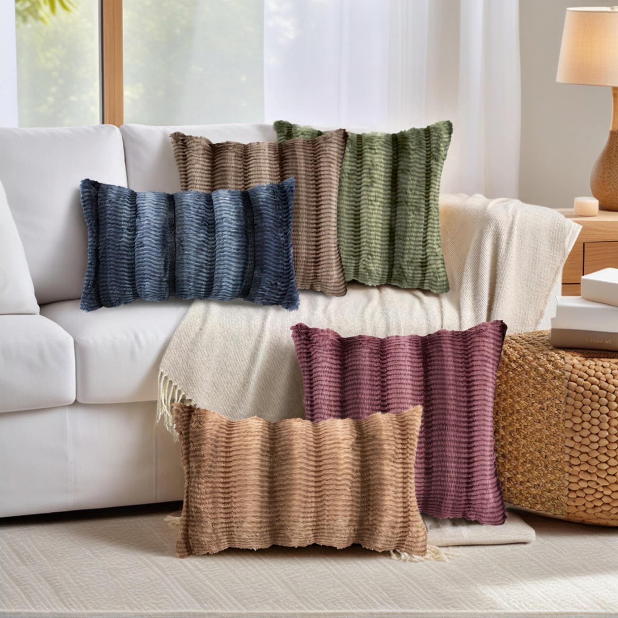 Unique Bargains 2pcs Plush Striped Pillow Case Luxury Series Fluffy ...